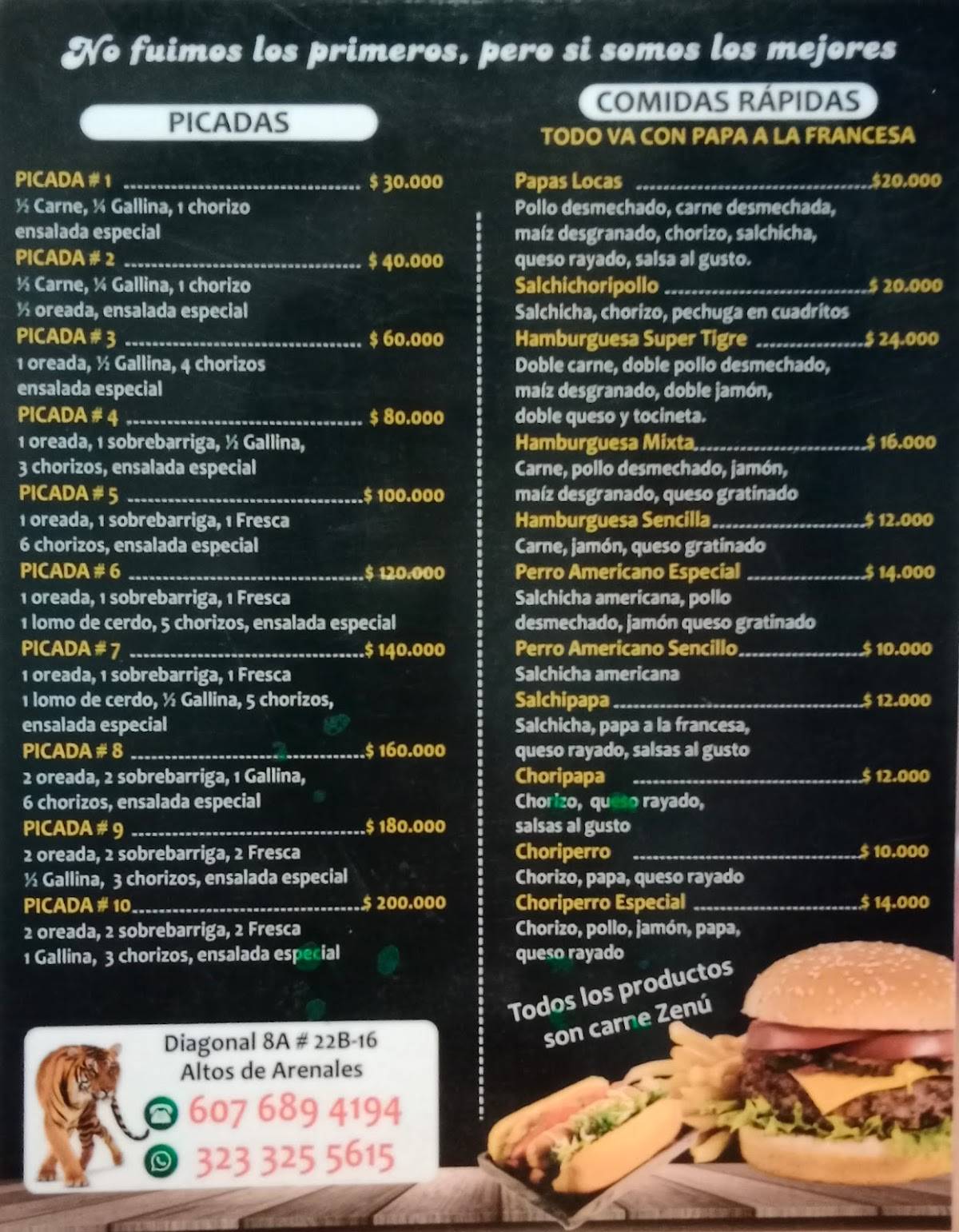 Menu at Restaurante y comidas rápidas EL TIGRE DE REY, Girón