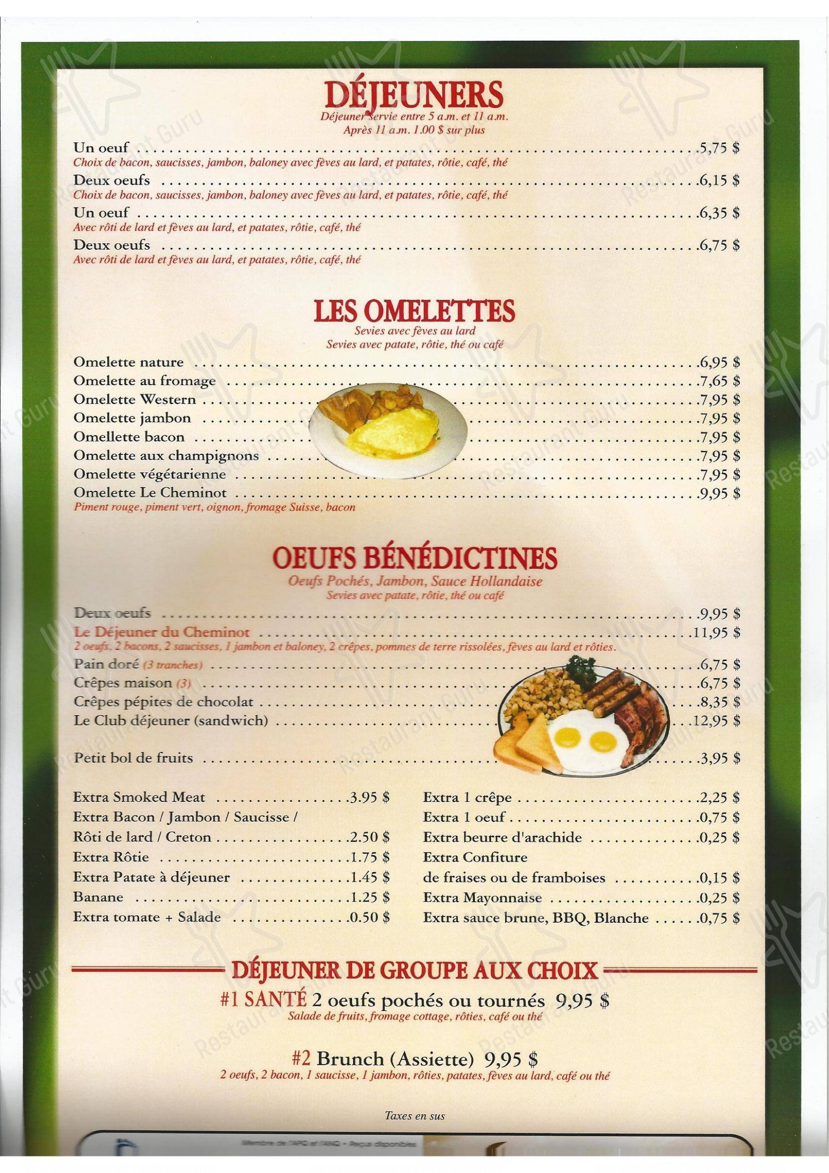 Carta de Resto-Bar Le Cheminot, Gatineau