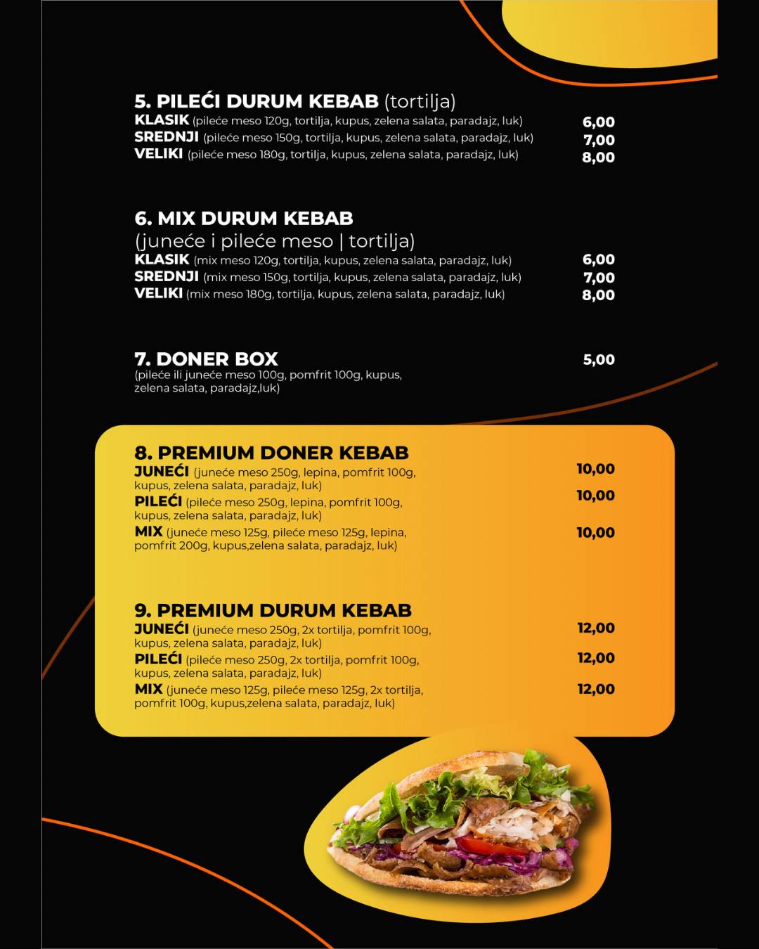 Menu at Restoran Mangal restaurant, Srebrenik