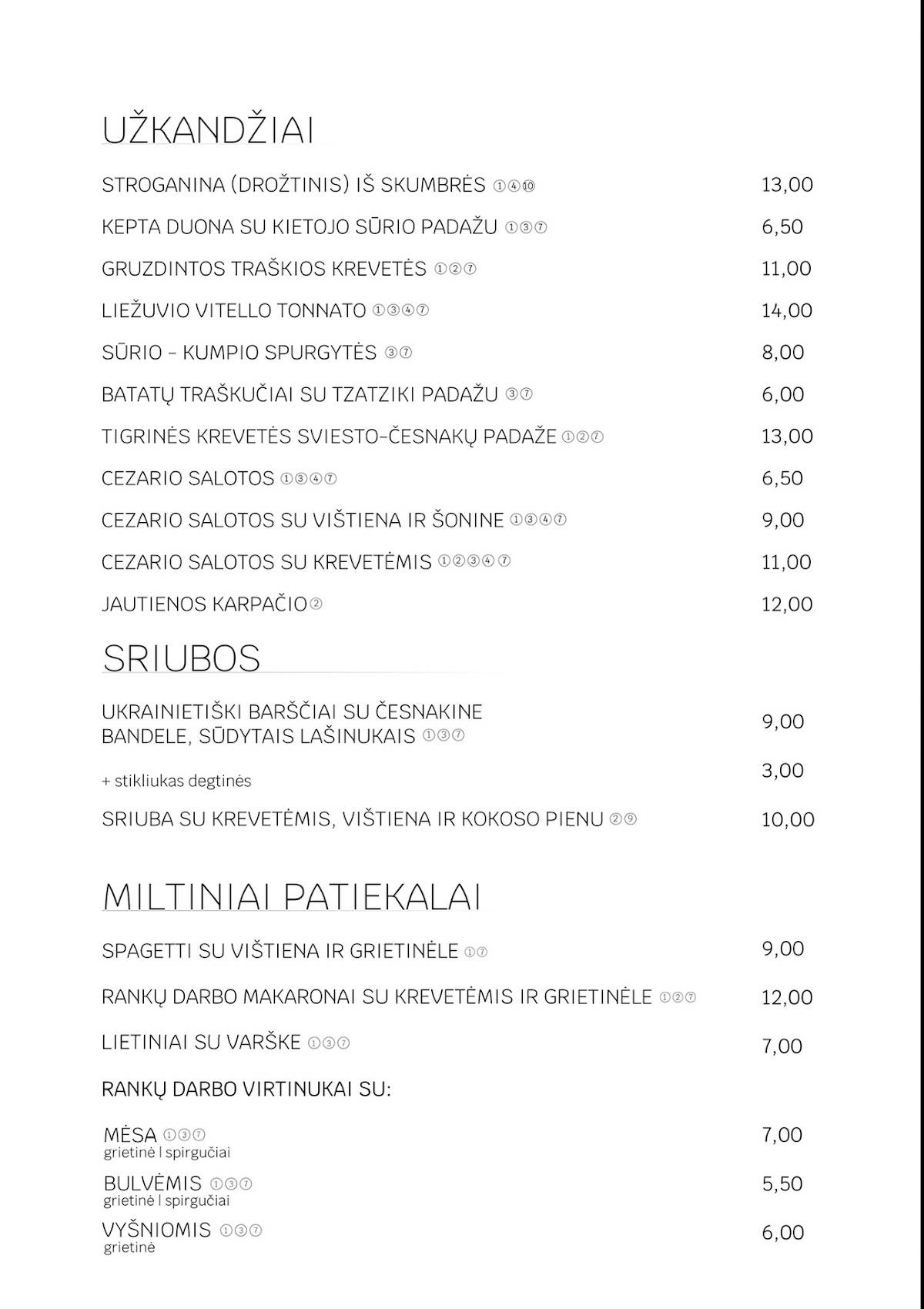 Menu at Restoranas Neringa restaurant, Klaipėda