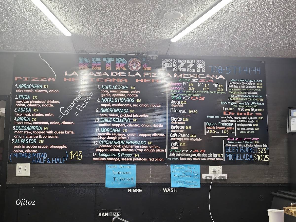 Menu at Retroz Pizza restaurant, Blue Island