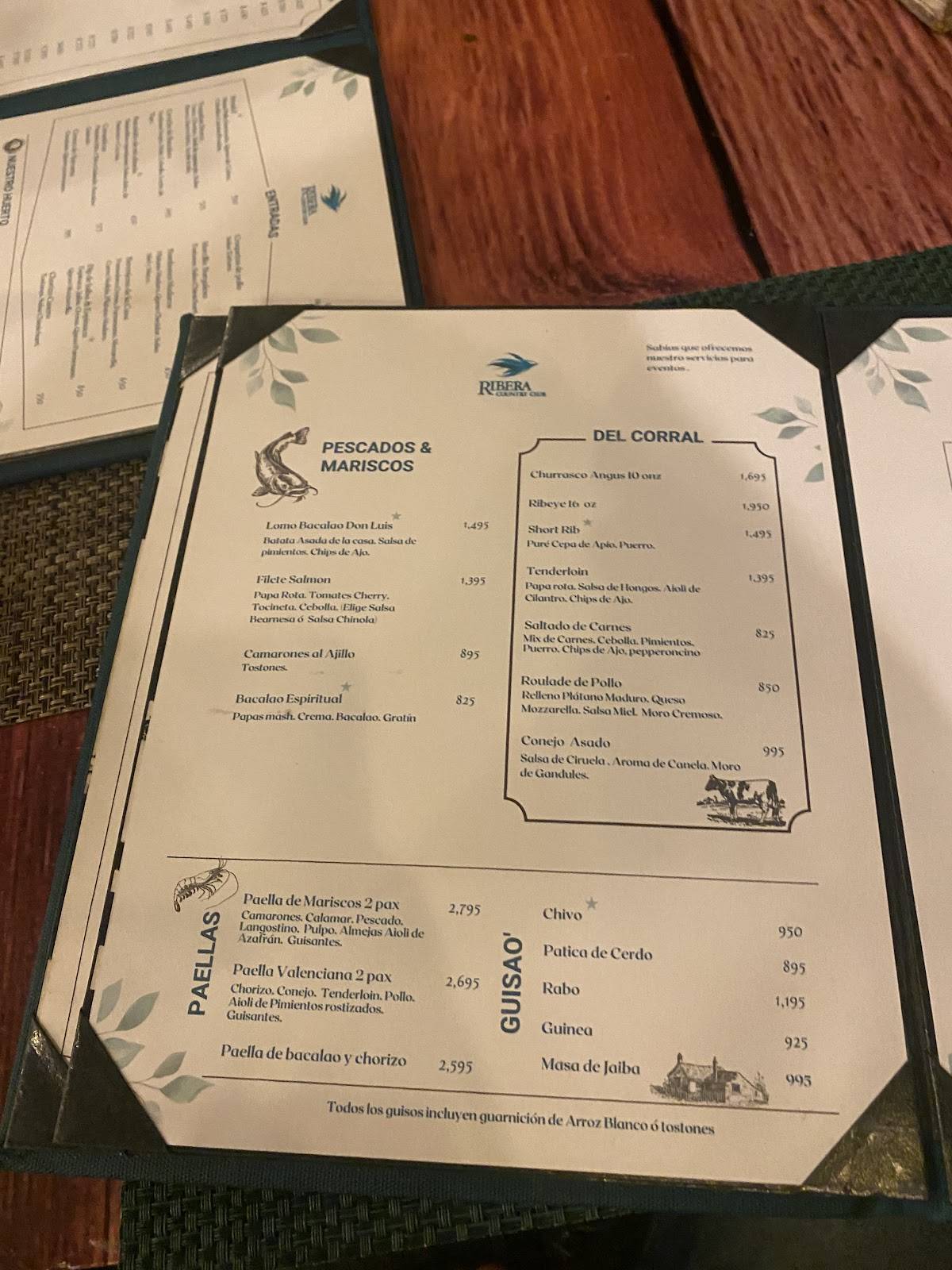 Menu at Ribera Country Club, Jarabacoa