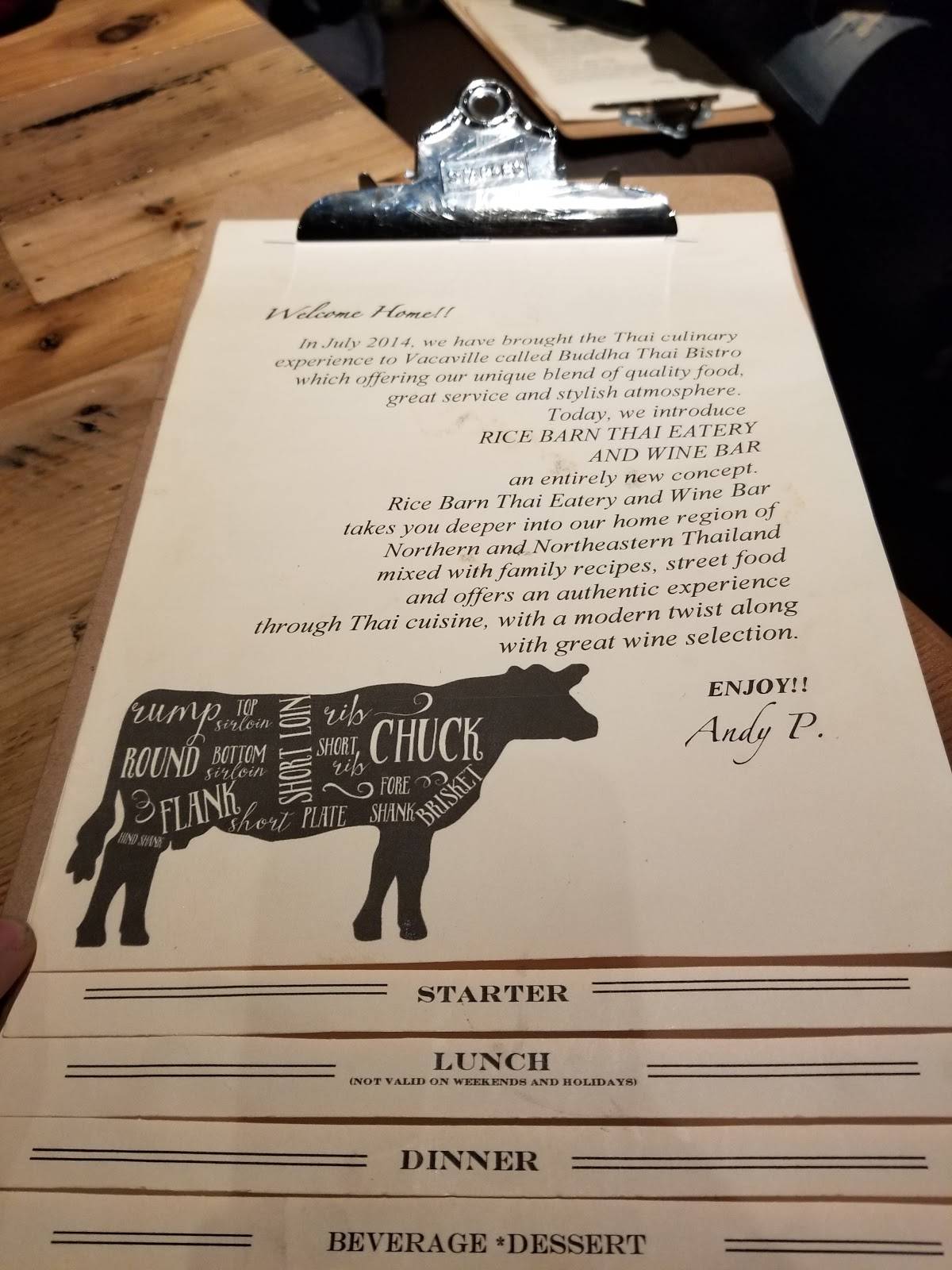 Menu at Rice Barn Thai Eatery and Wine Bar, Vacaville