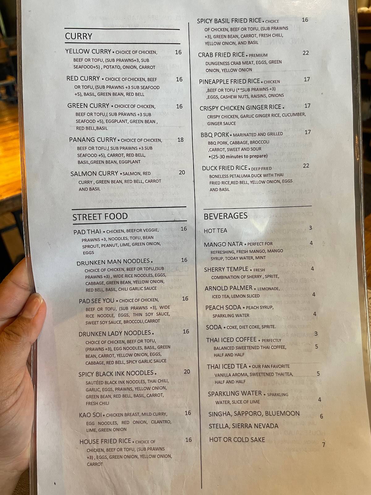 Menu at Rice Barn Thai Eatery and Wine Bar, Vacaville