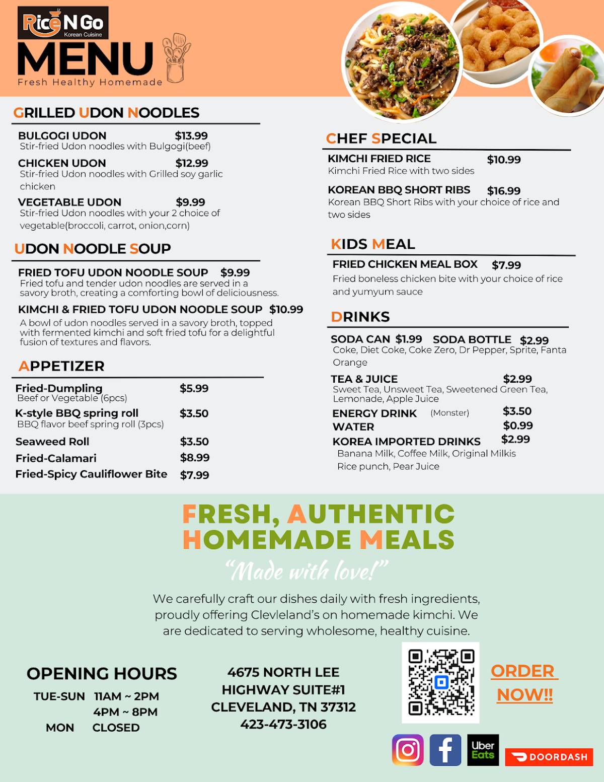 Carta del restaurante Rice N Go, Cleveland