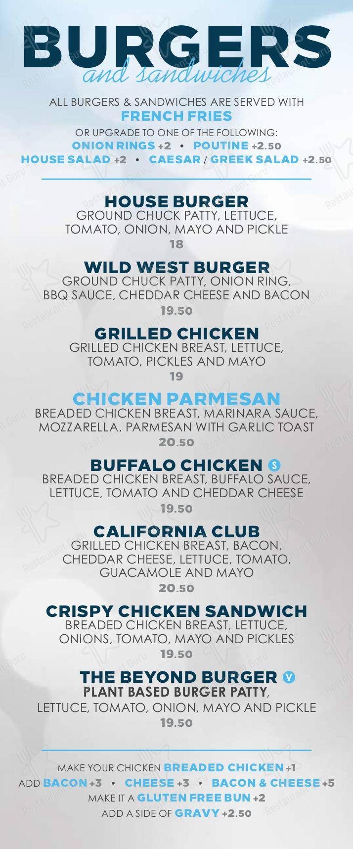 Menu at Rick Bronson's - The Comic Strip club, Edmonton