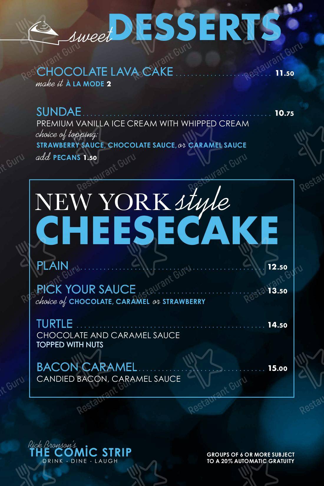 Menu at Rick Bronson's - The Comic Strip club, Edmonton