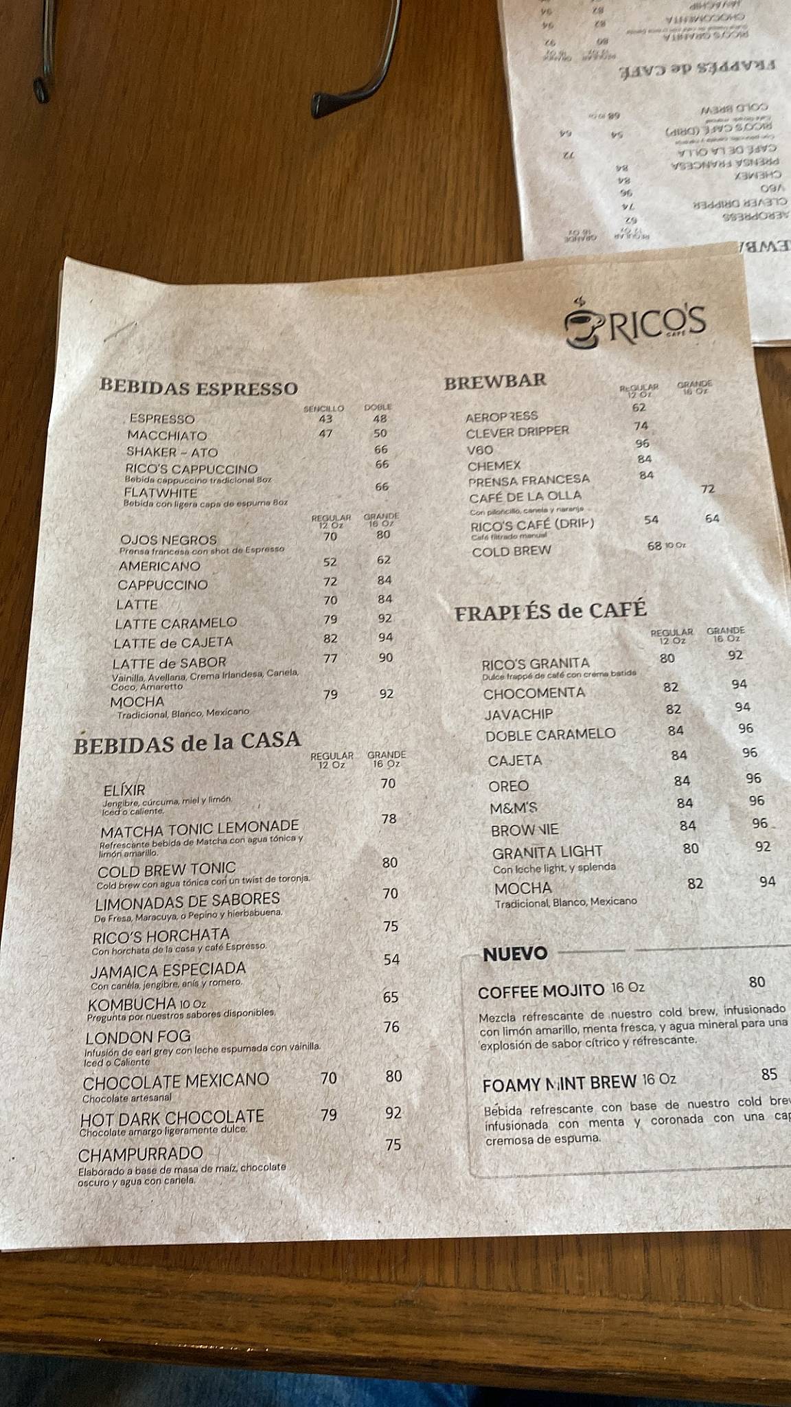 Menu at Rico's Café - Marina, Mazatlán, Blvd. Marina Mazatlan 2216