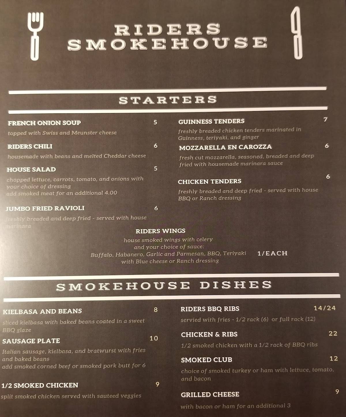 Menu at Riders Smokehouse Bar and Grill LLC, Thomaston, Waterbury Rd