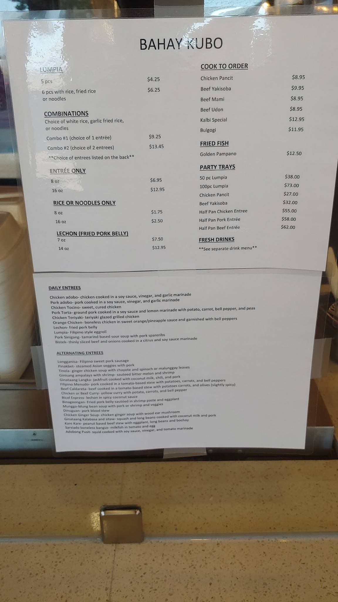 Menu at Bahay Kubo restaurant, Ridgecrest