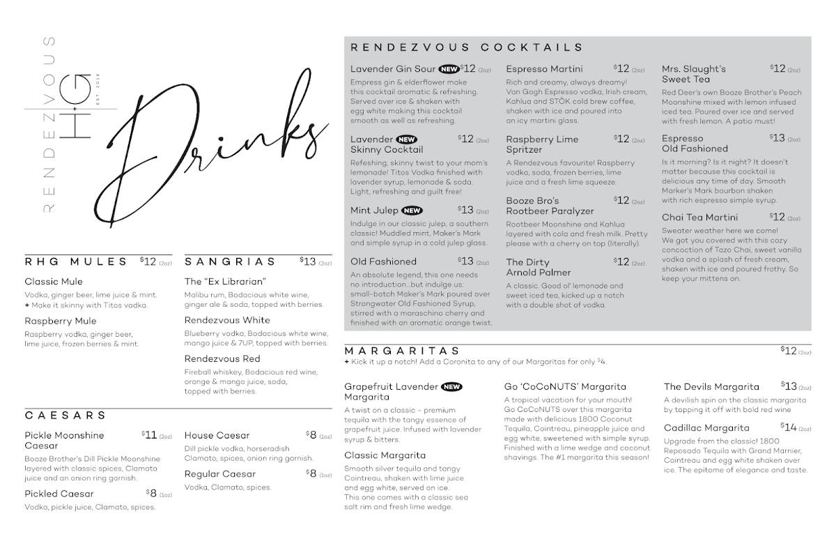 Menu at Rendezvous pub & bar, Rimbey