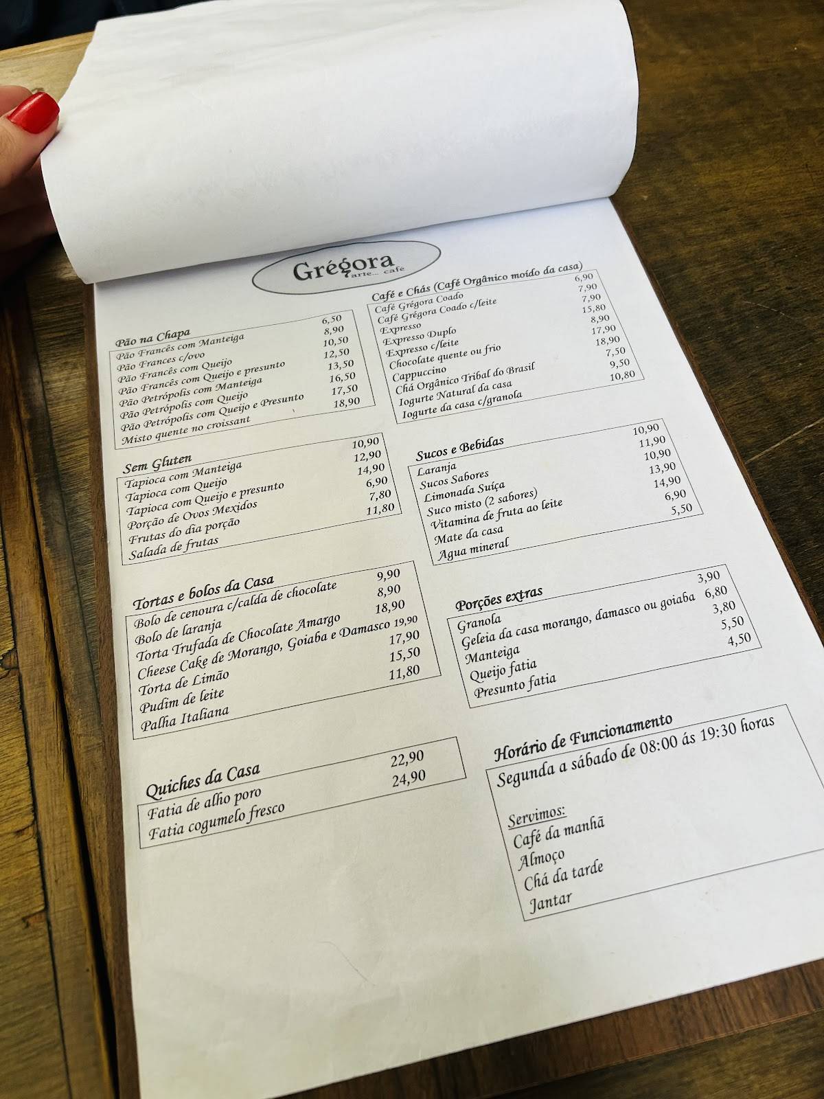 Menu em Grégora Arte... Café, Rio de Janeiro