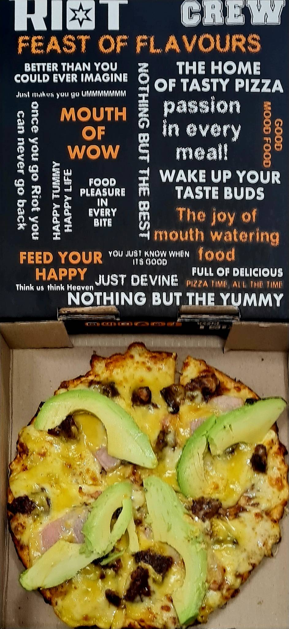 Menu at Riot Pizza manufacturing restaurant, Port Elizabeth