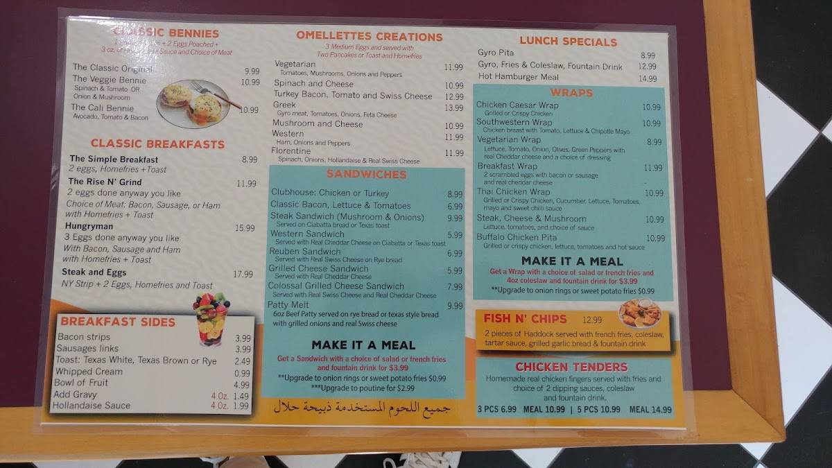 Menu at Rise N' Shine Diner restaurant, Windsor