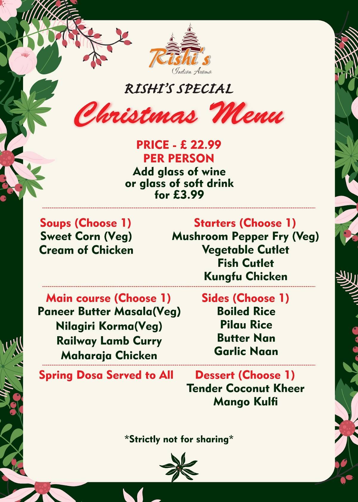 Menu at Rishi's Indian Aroma Aberdeen restaurant, Aberdeen