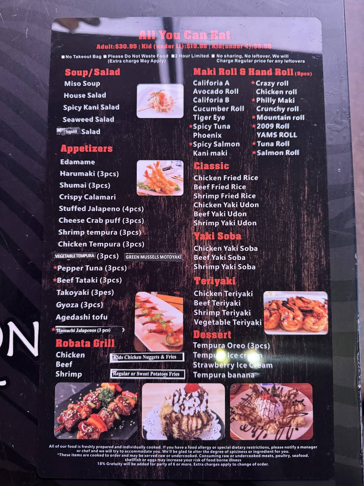 Menu at Rising Sun Sushi and Fusion Restaurant, Humble