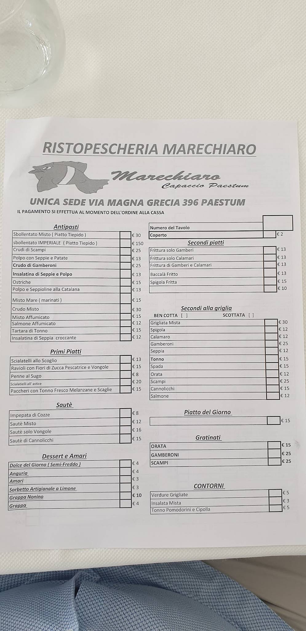 Menu da Ristopescheria Marechiaro ristorante, Capaccio Scalo