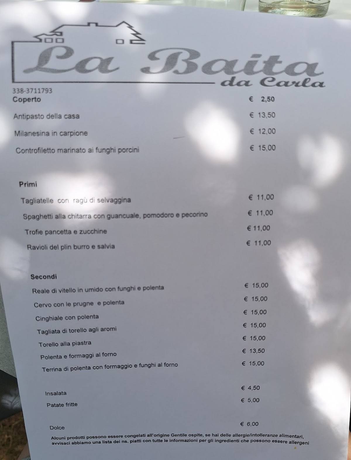 Menu au Ristorante La Baita da Carla, Miazzina, Piazza