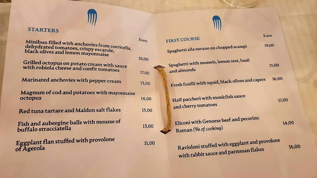 Menu au Ristorante La Medusa, Procida