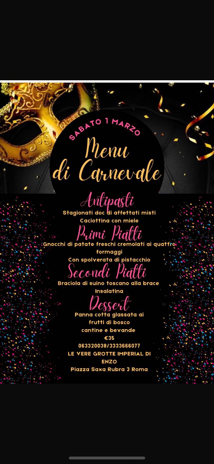 Menu da Ristorante Le Vere Grotte Imperial di Enzo dal 1980, Roma