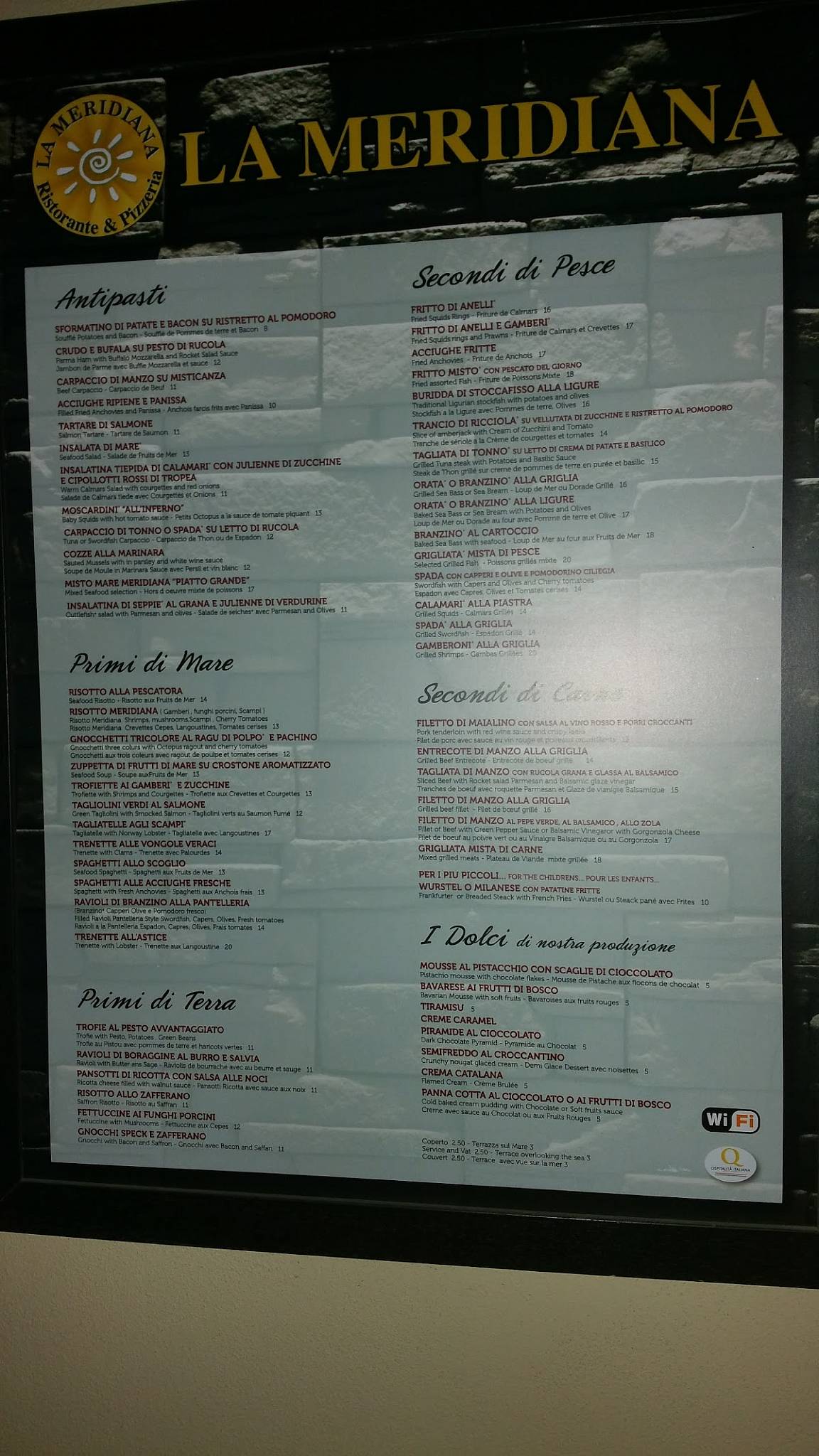 Speisekarte von Ristorante Pizzeria La Meridiana, Albisola Superiore