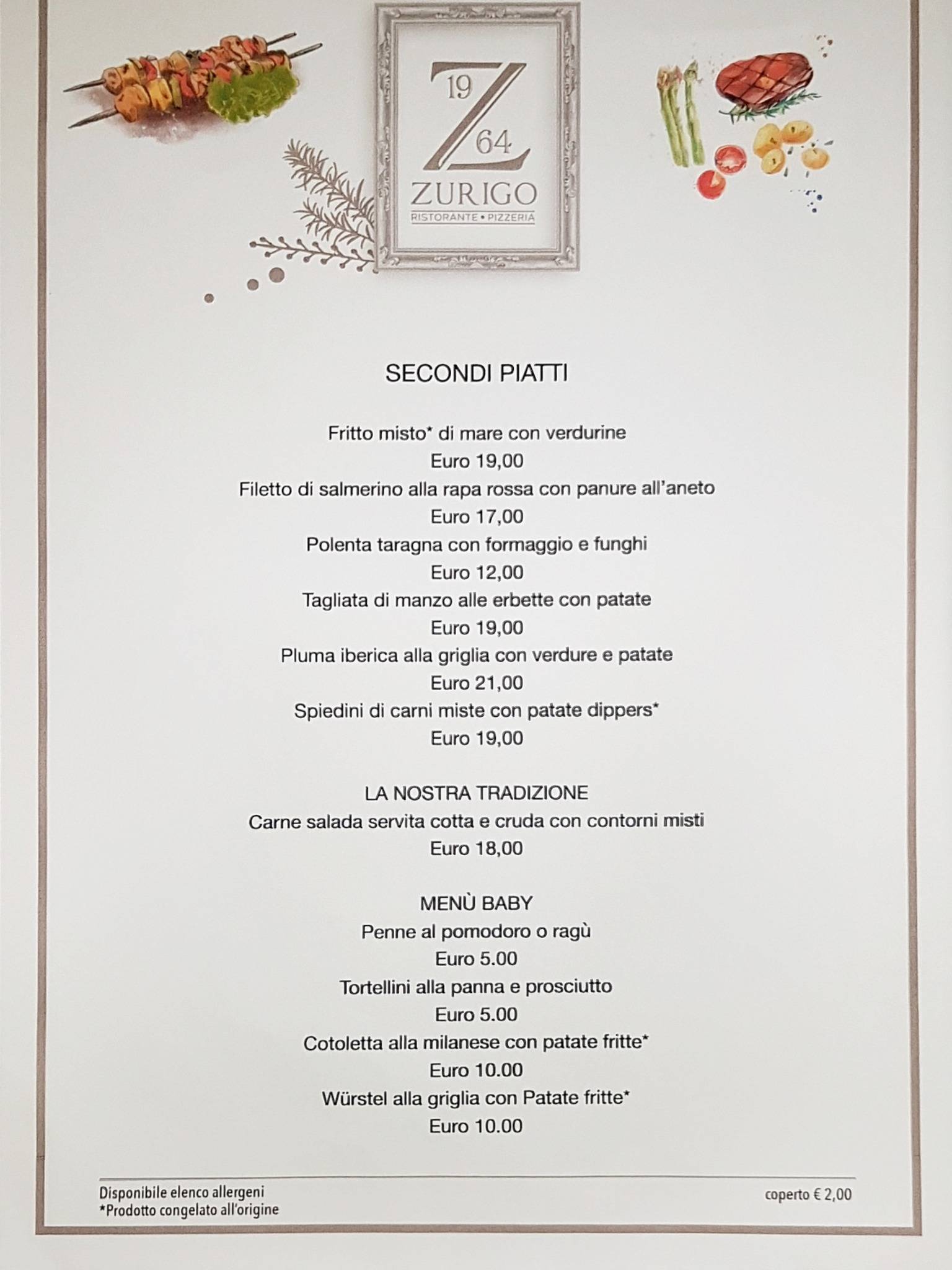 Menu da Ristorante Pizzeria Zurigo, Mori