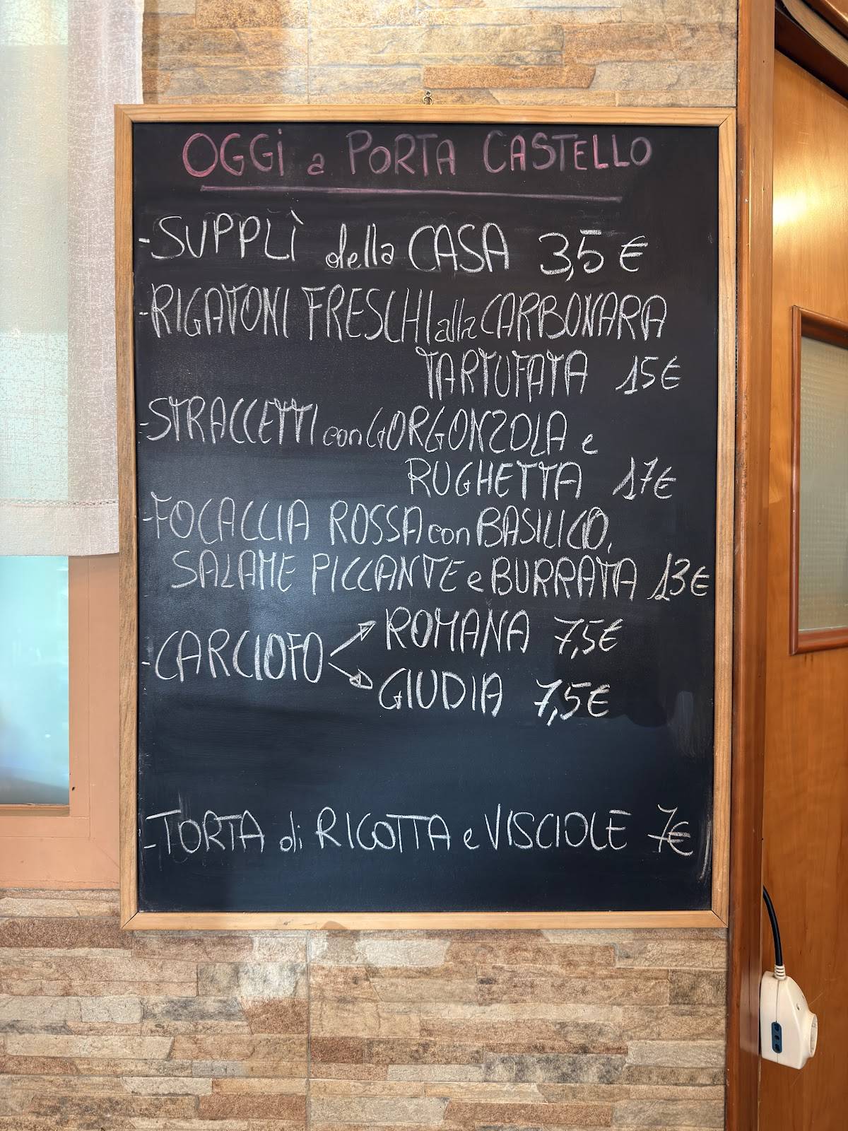 Carta del restaurante Osteria Porta Castello, Roma, Largo di Porta Castello