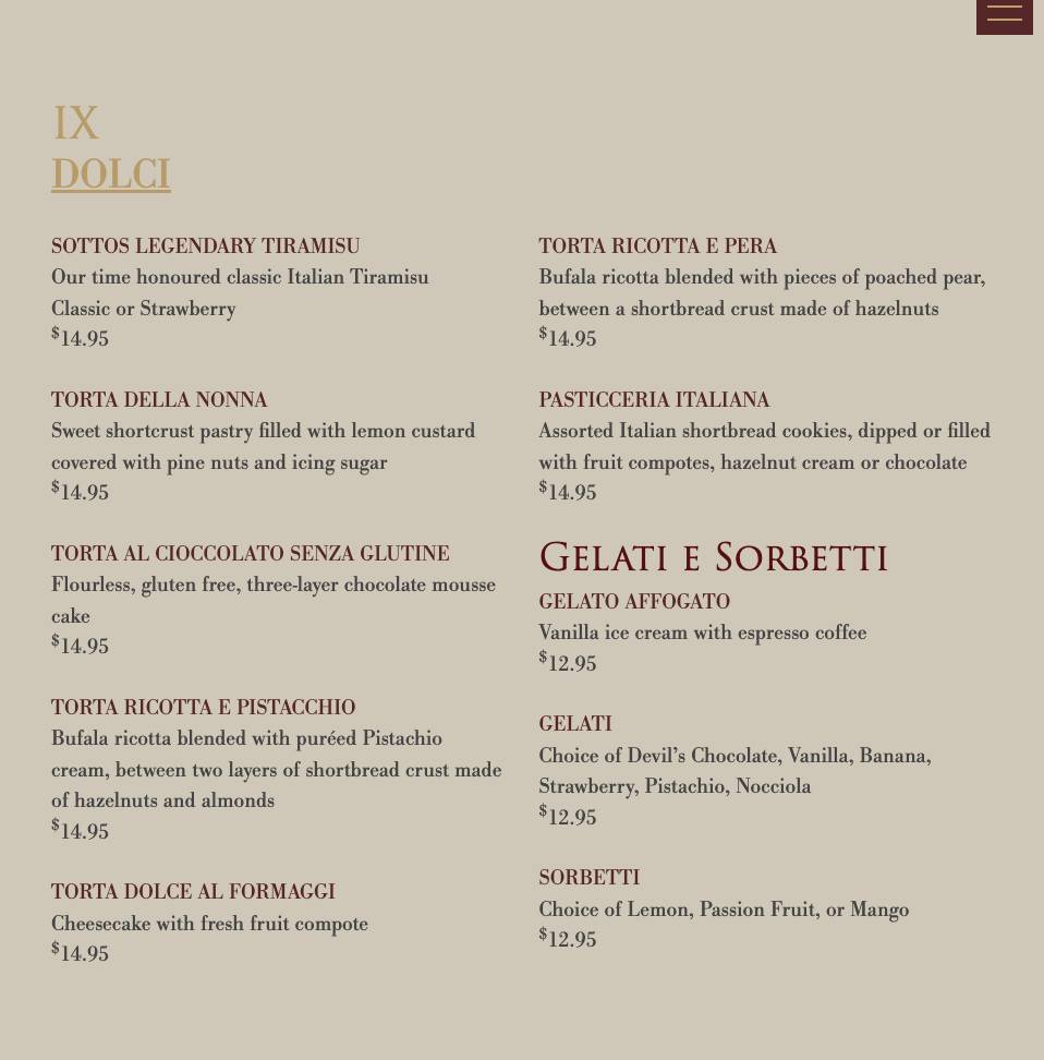 Menu at Ristorante Sotto Sotto restaurant, Toronto