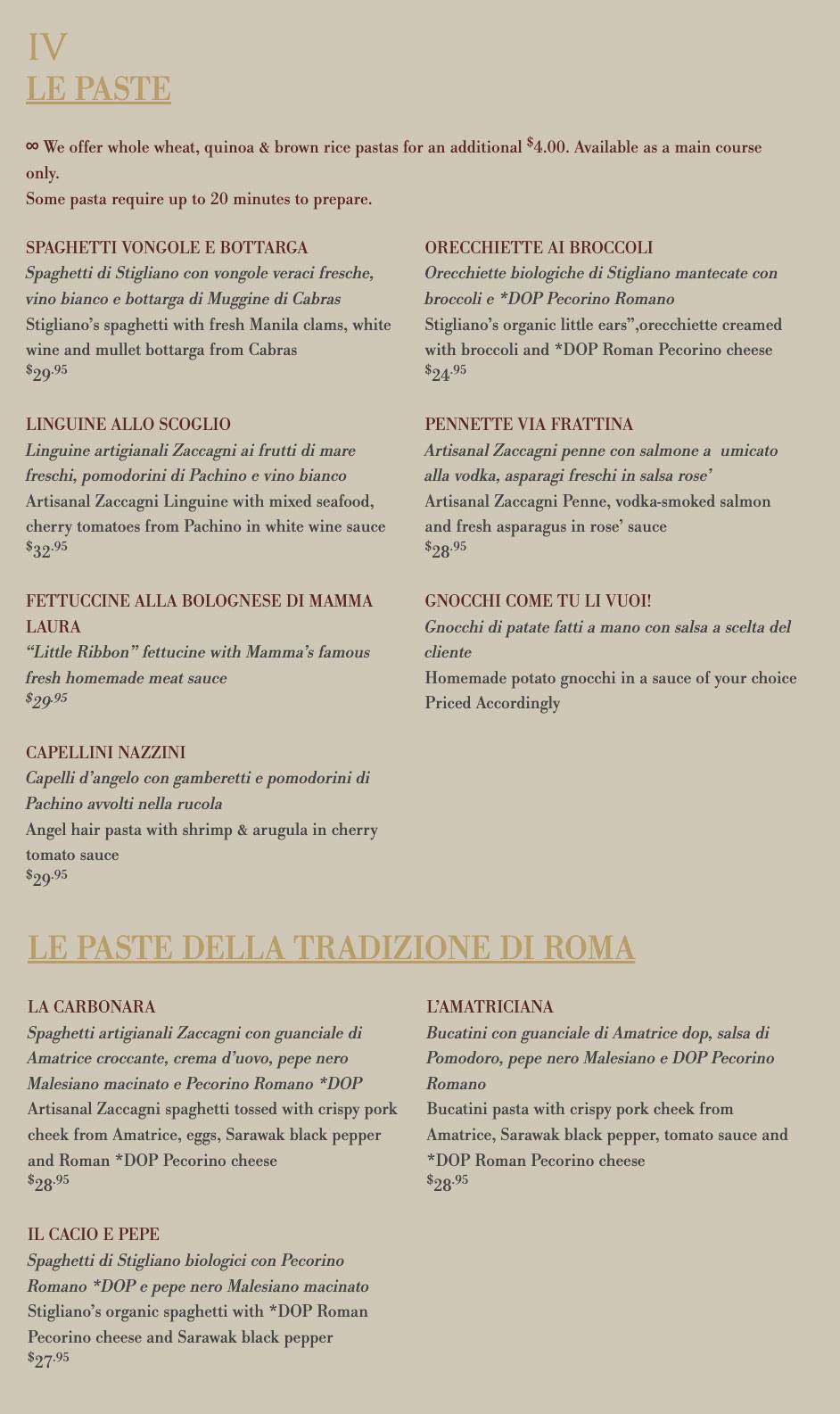 Menu at Ristorante Sotto Sotto restaurant, Toronto