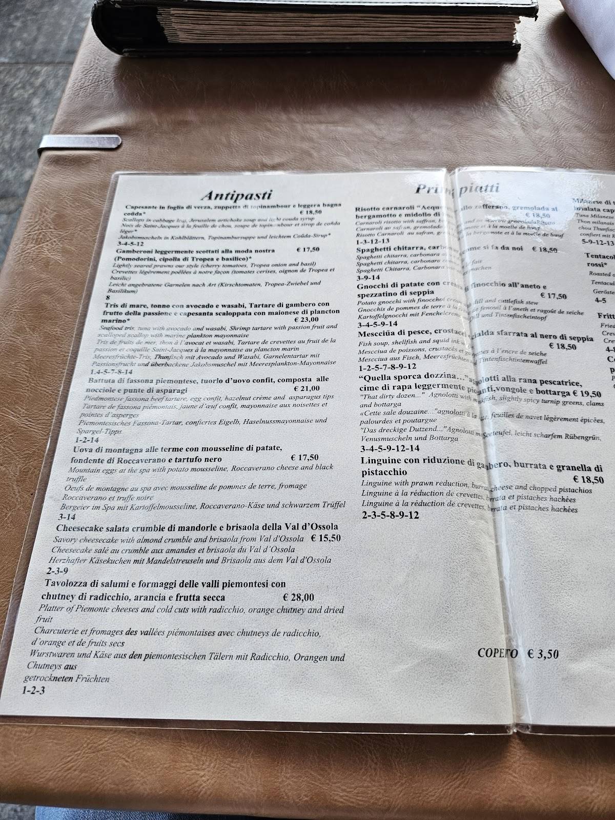 Menu at Venus restaurant, Orta San Giulio