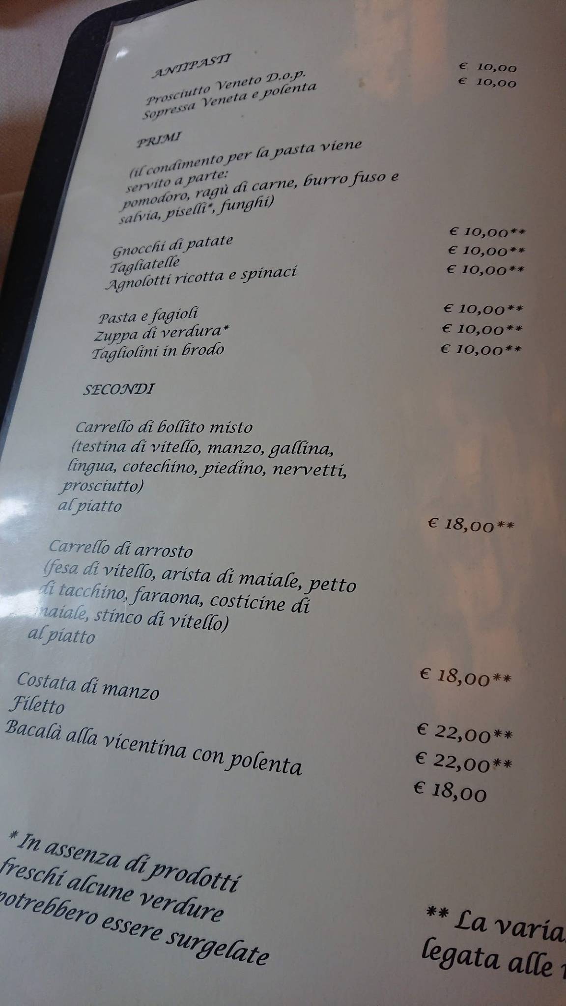 Menu da Ristorante Da Giovanni, Padova
