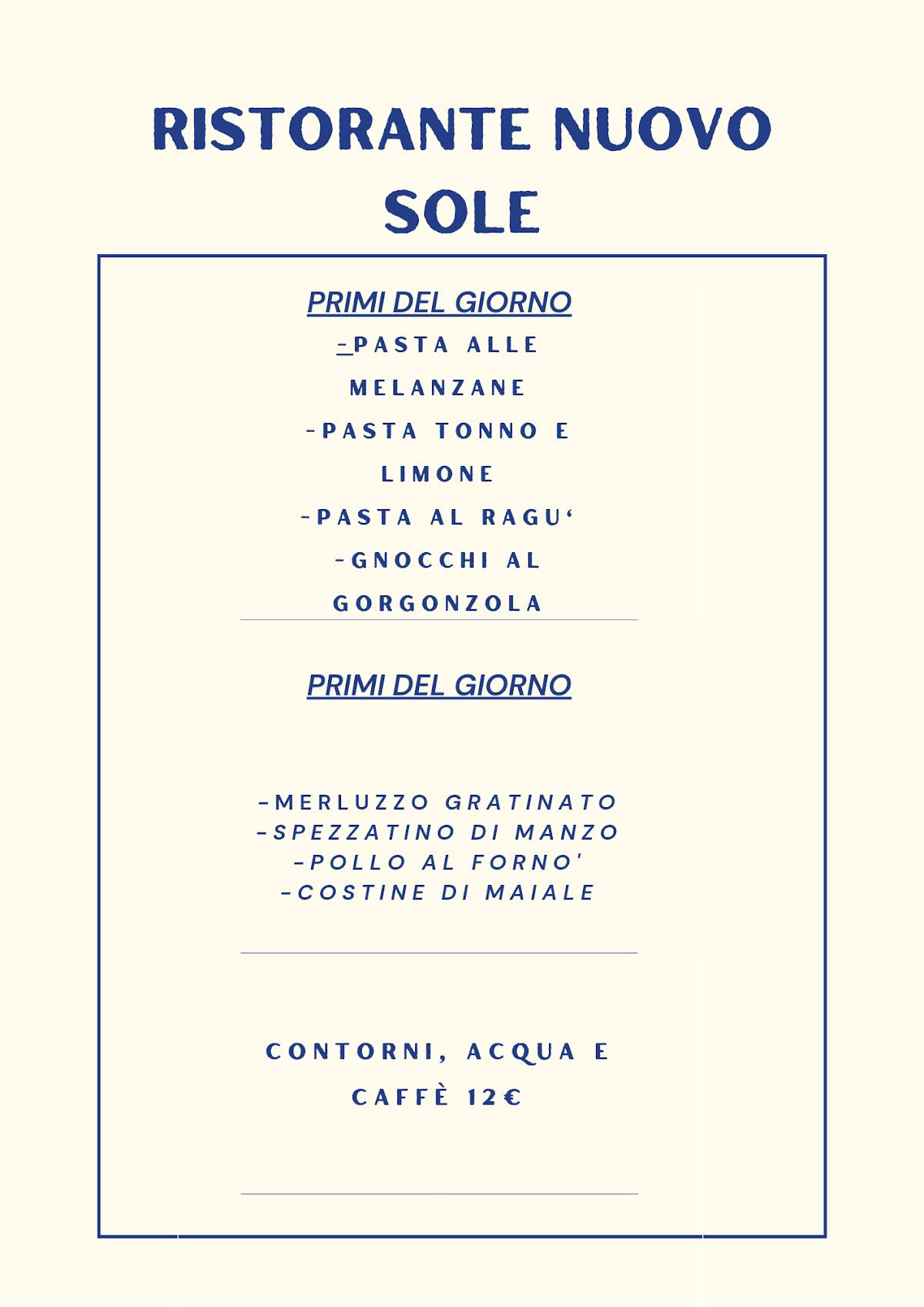 Menu da Ristorante nuovo sole, Bovolone