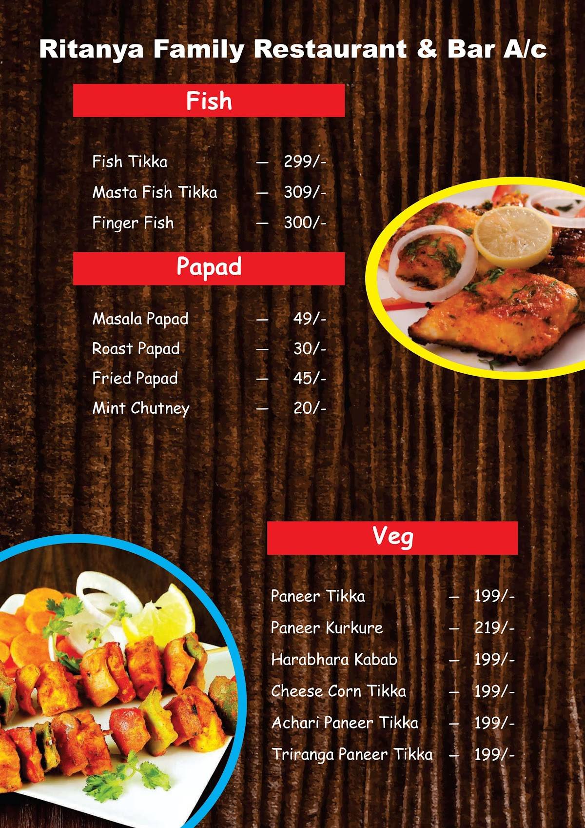 Menu at Ritanya Bar & Restaurant, Hyderabad