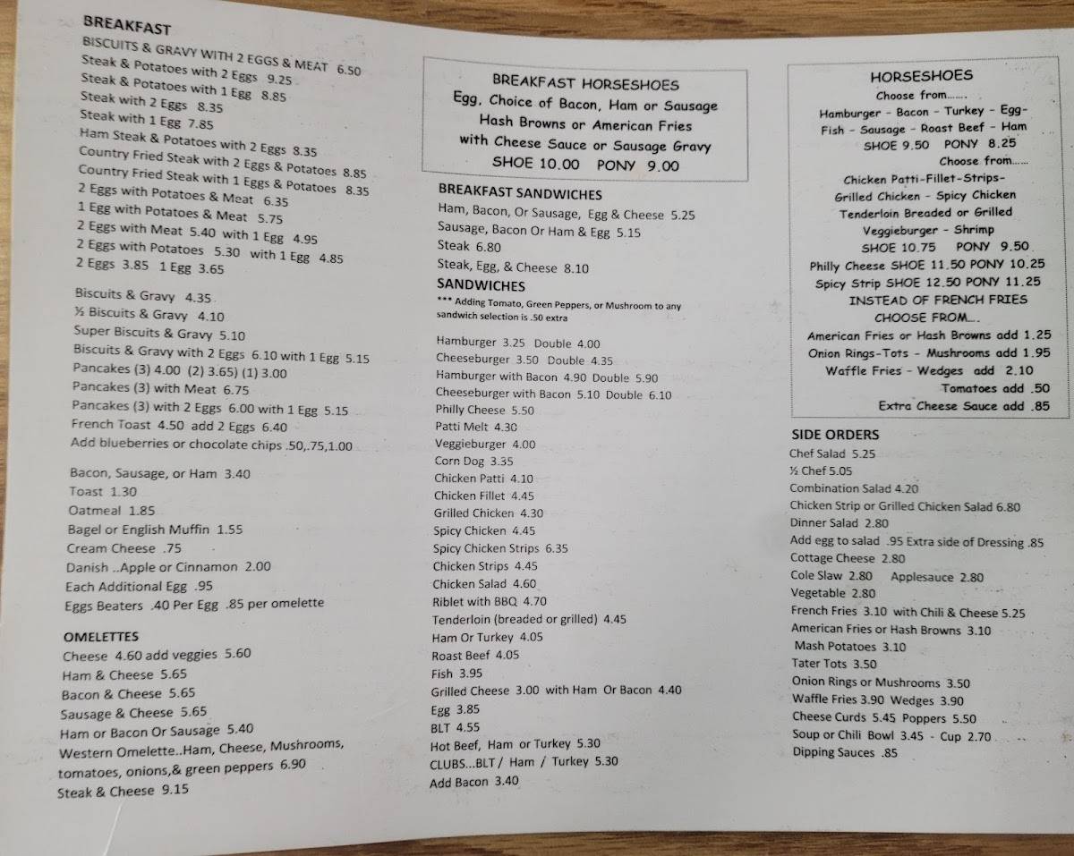 Menu at Ritz's Lil Fryer restaurant, Springfield