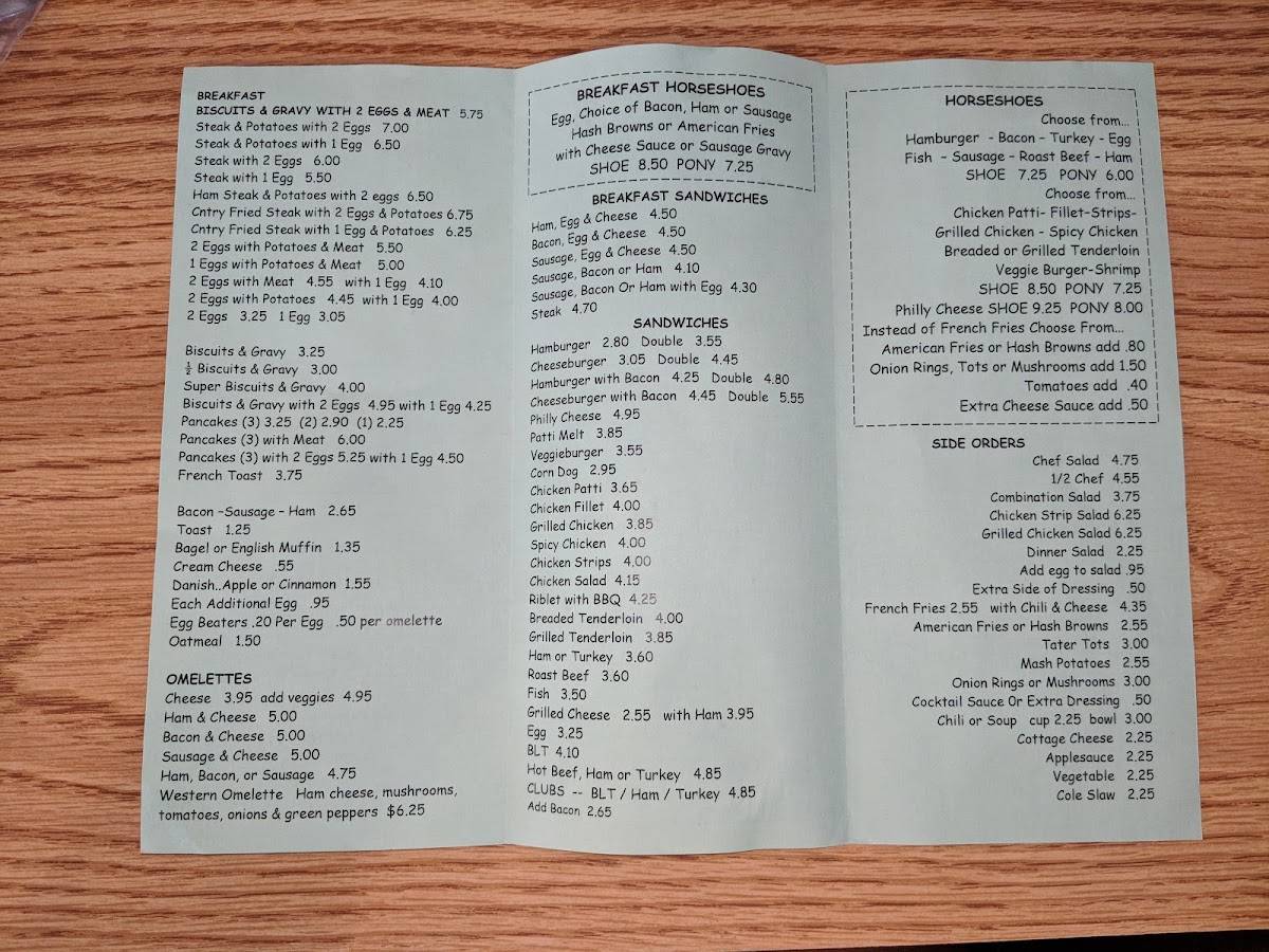 Menu at Ritz's Lil Fryer restaurant, Springfield