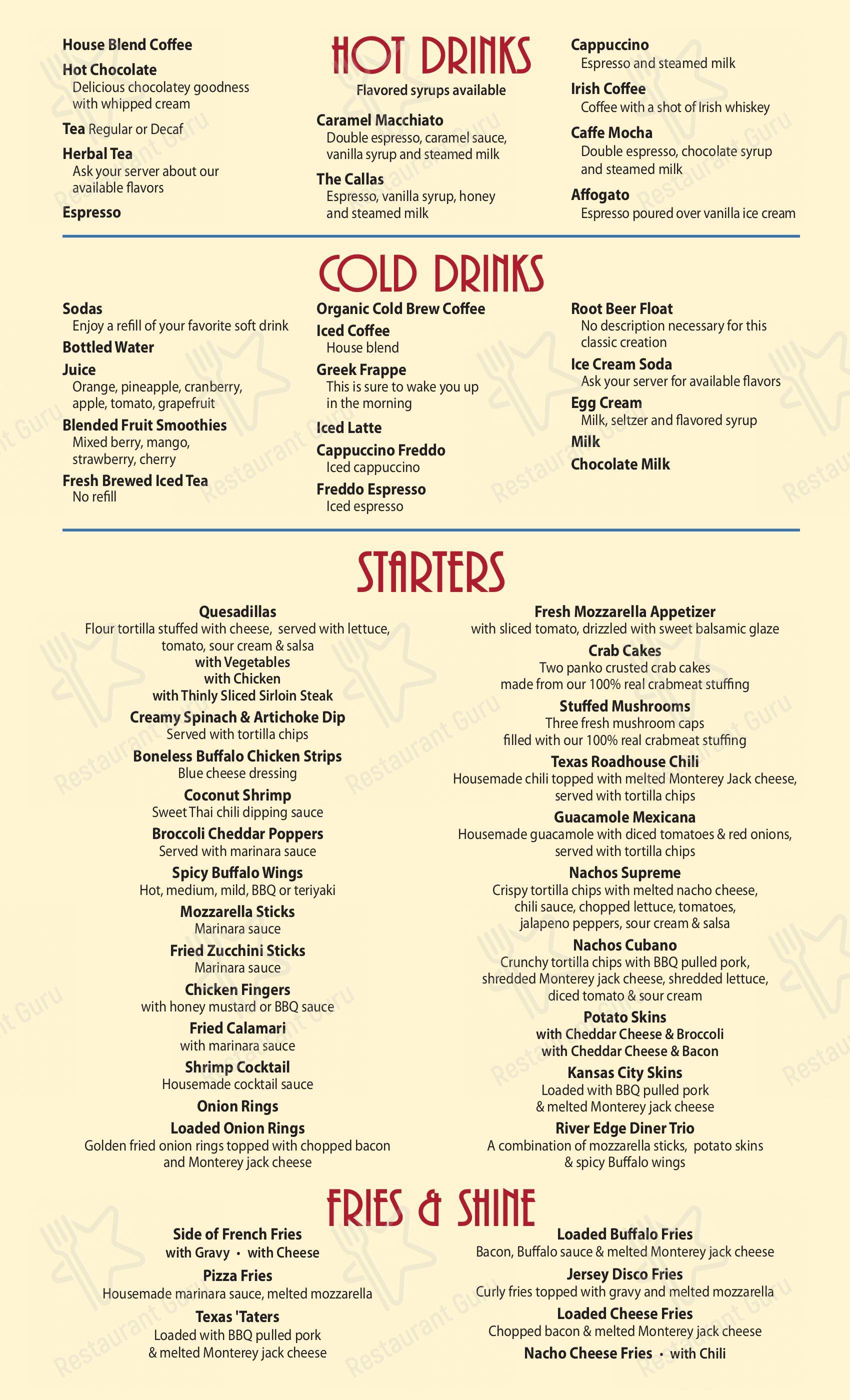 Menu at River Edge Diner restaurant, River Edge
