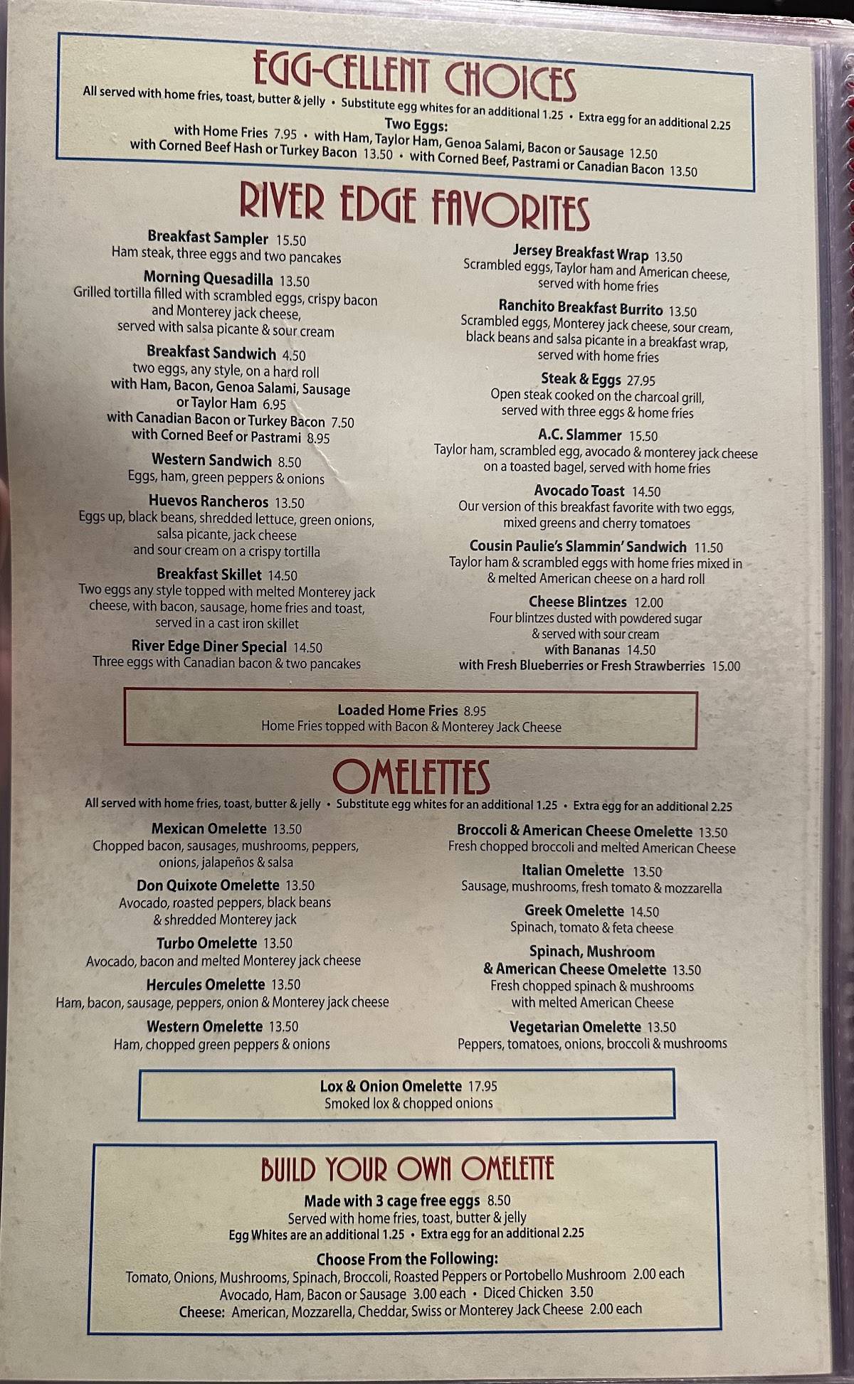 Menu at River Edge Diner restaurant, River Edge