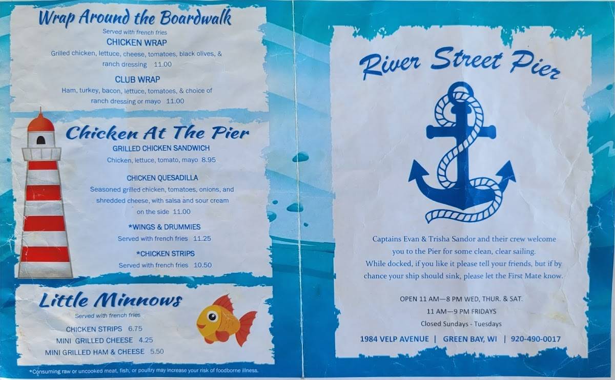 Menu at River Street Pier pub & bar, Green Bay