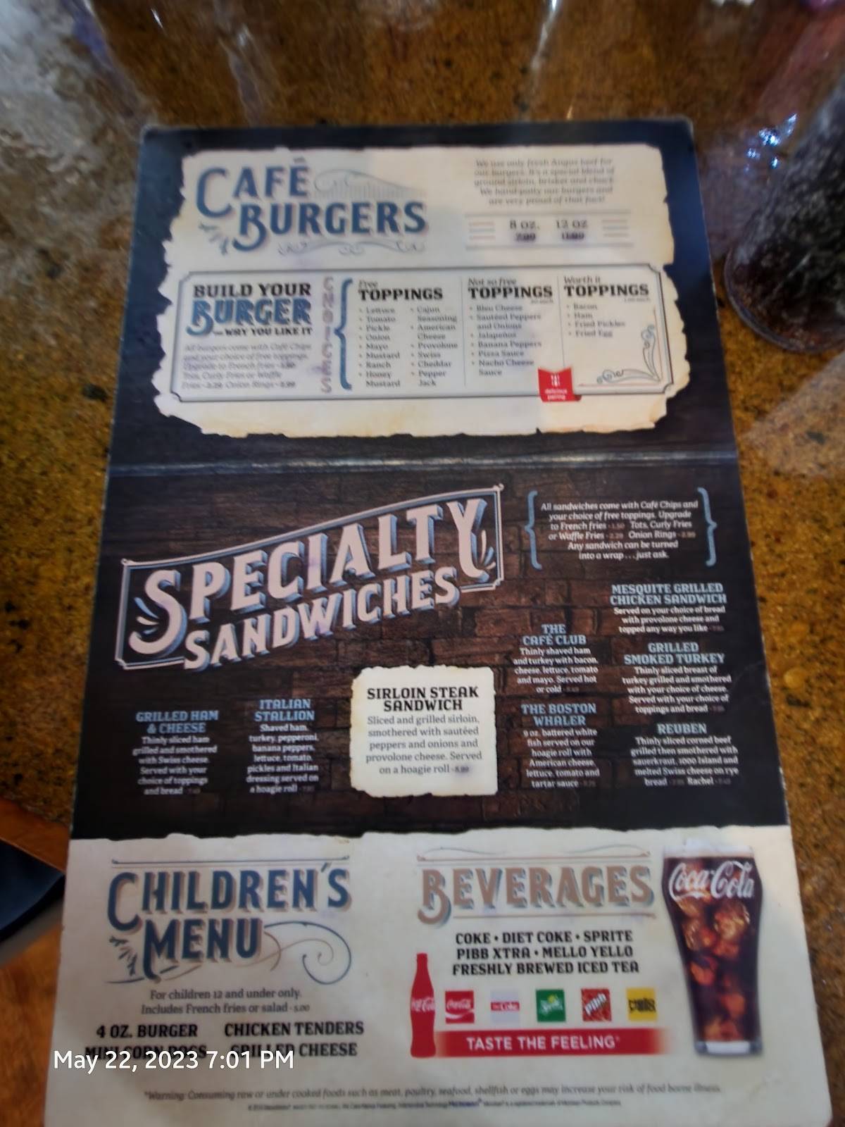 Menu at River's Edge Cafe, Saint Albans
