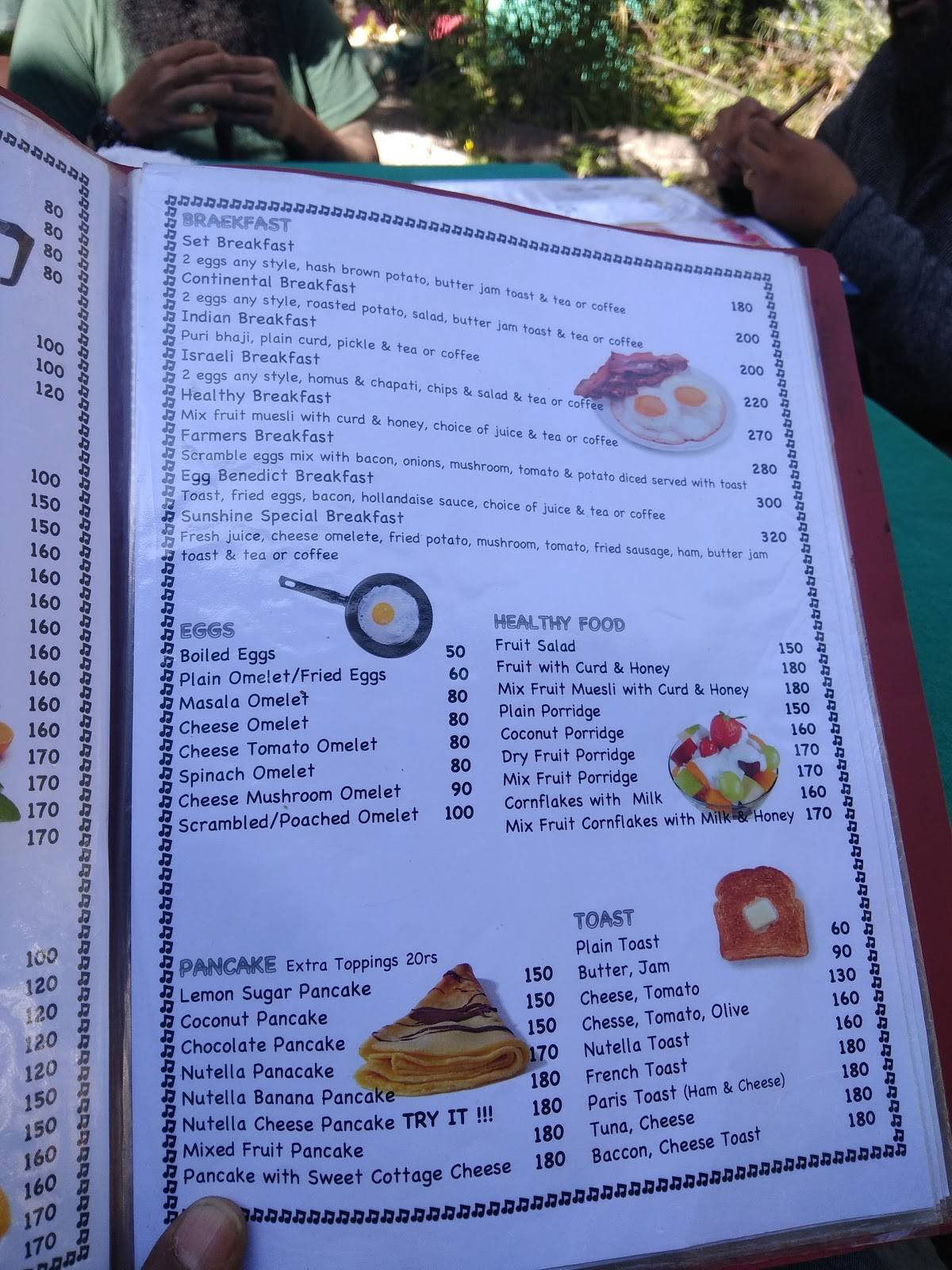 Menu at Riverview cafe, Sony Cottage kasol, Kasol