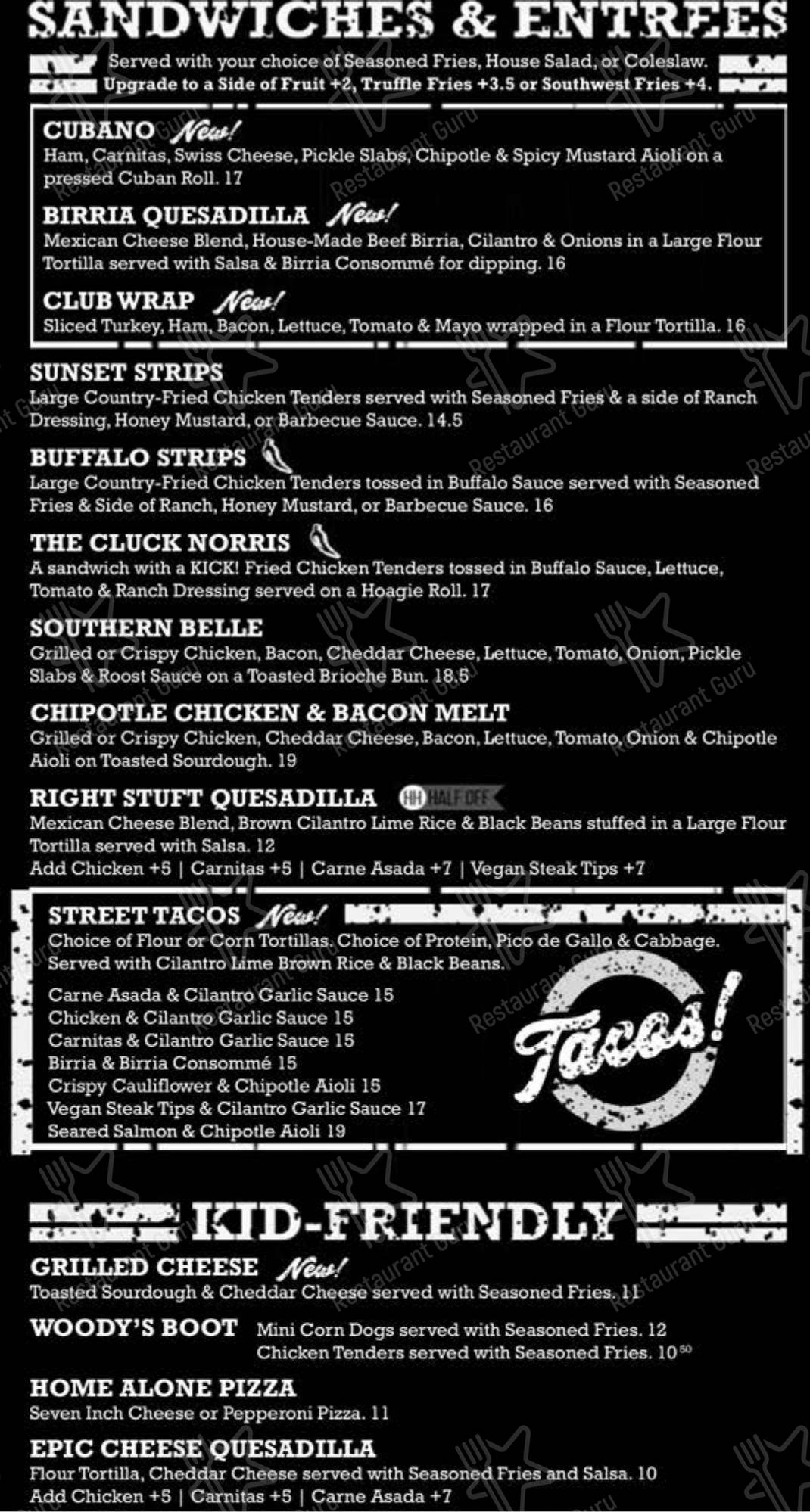 Menu at RoadHouse Cinemas pub & bar, Tucson
