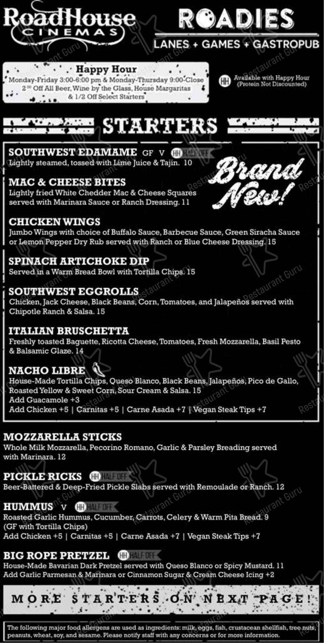 Menu at RoadHouse Cinemas pub & bar, Tucson