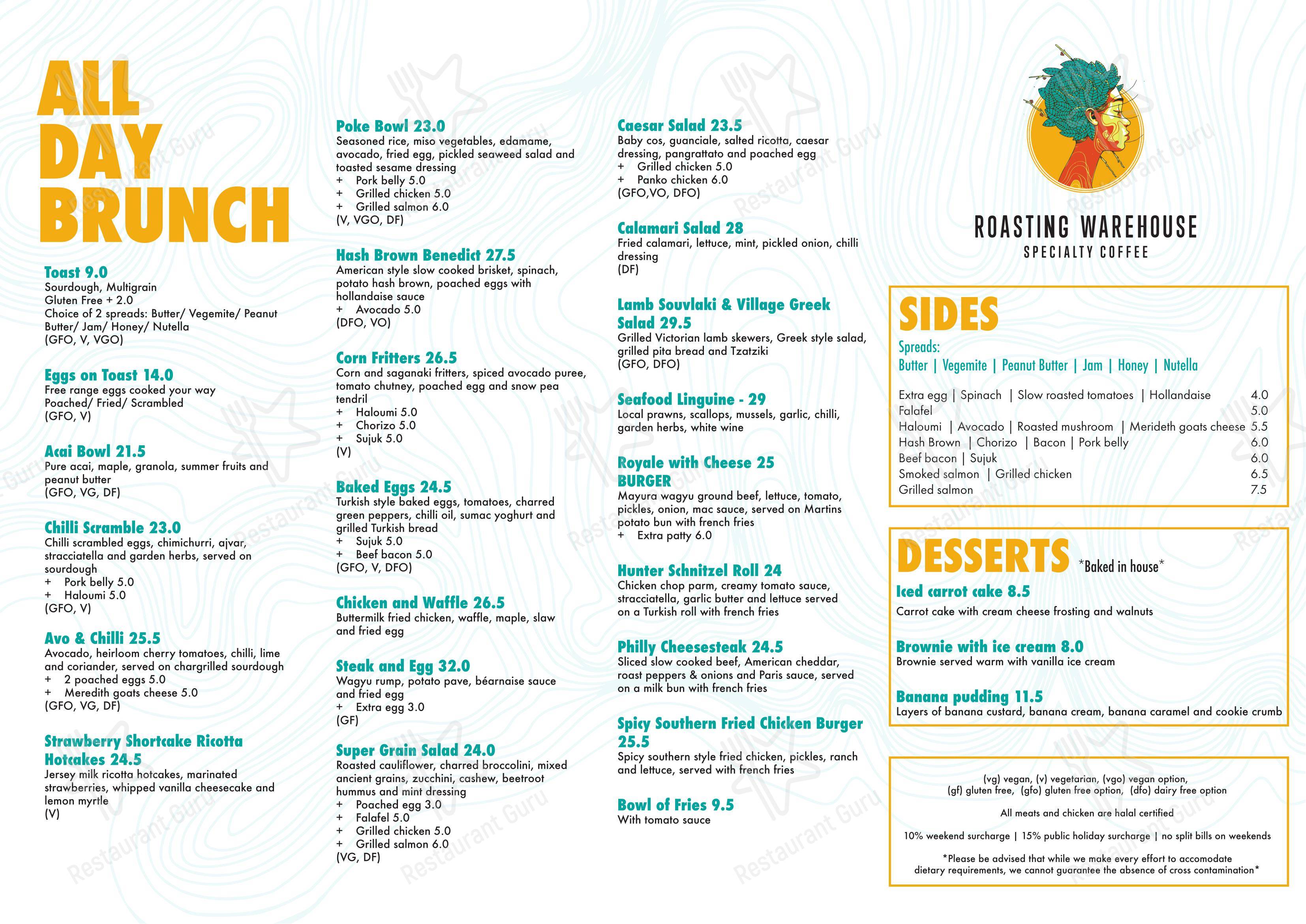Menu at Roasting Warehouse Airport West cafe, Airport West