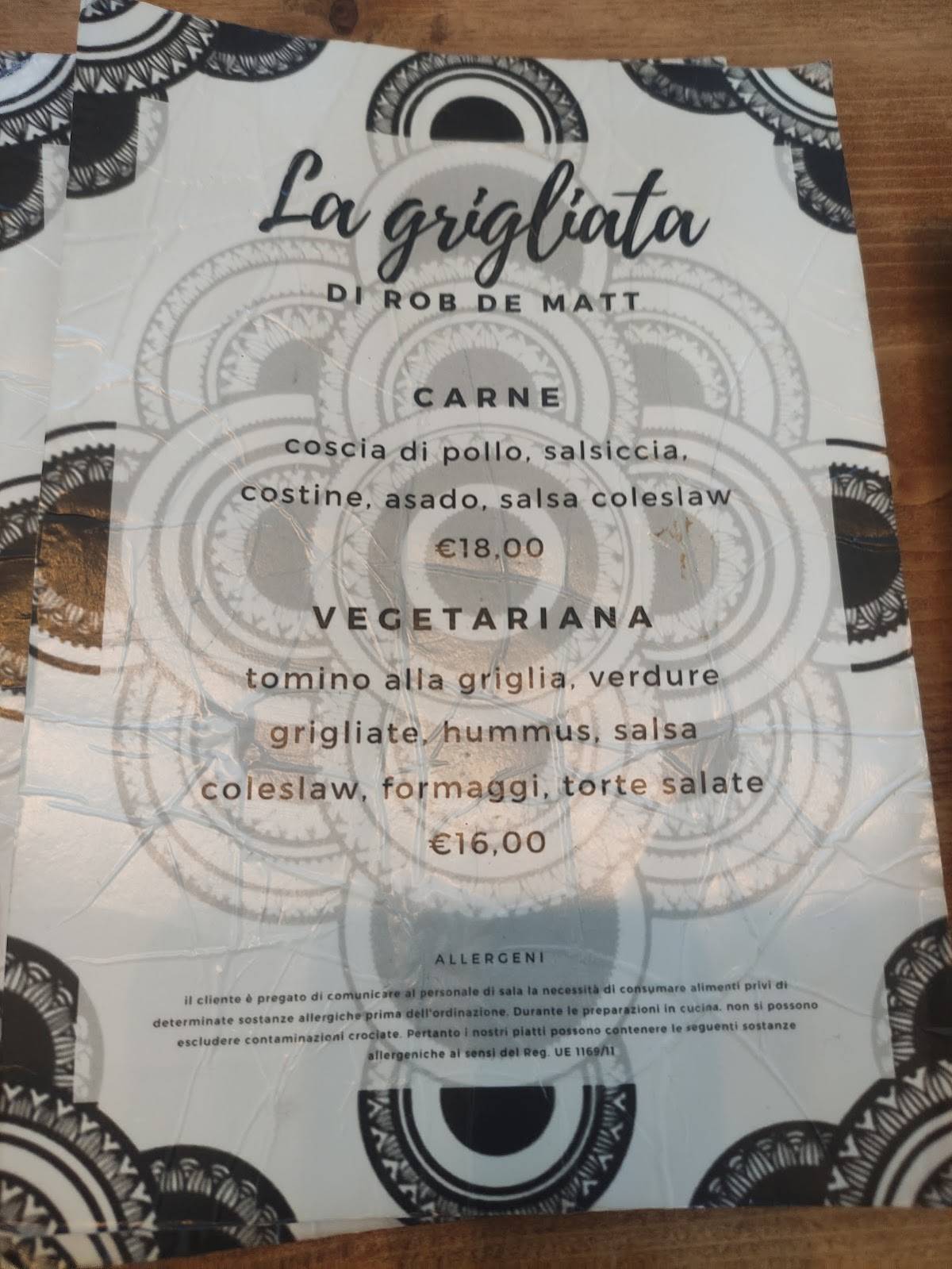 Menu da Rob de Matt pub & bar, Milano