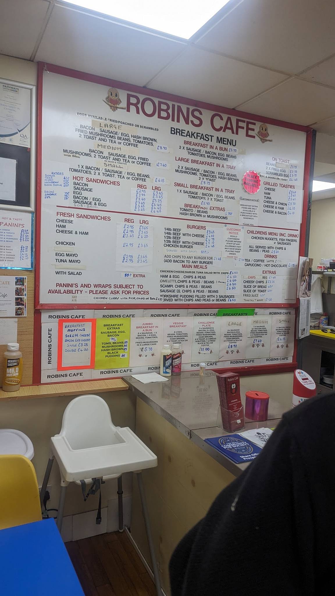 Menu at Robins Cafe, Hull