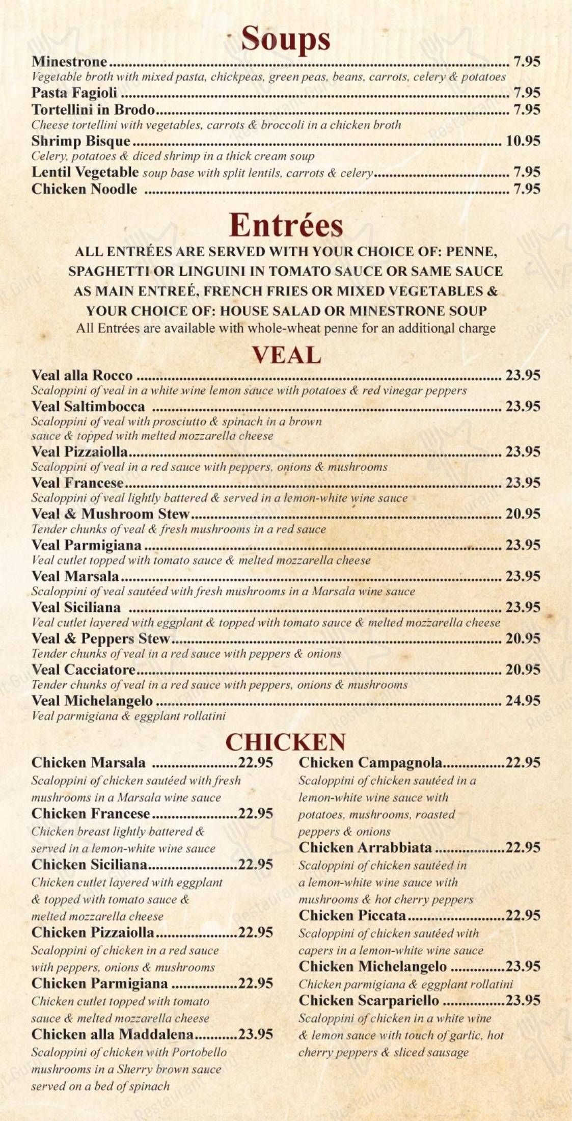 Menu at Rocco's Family Restaurant, New City