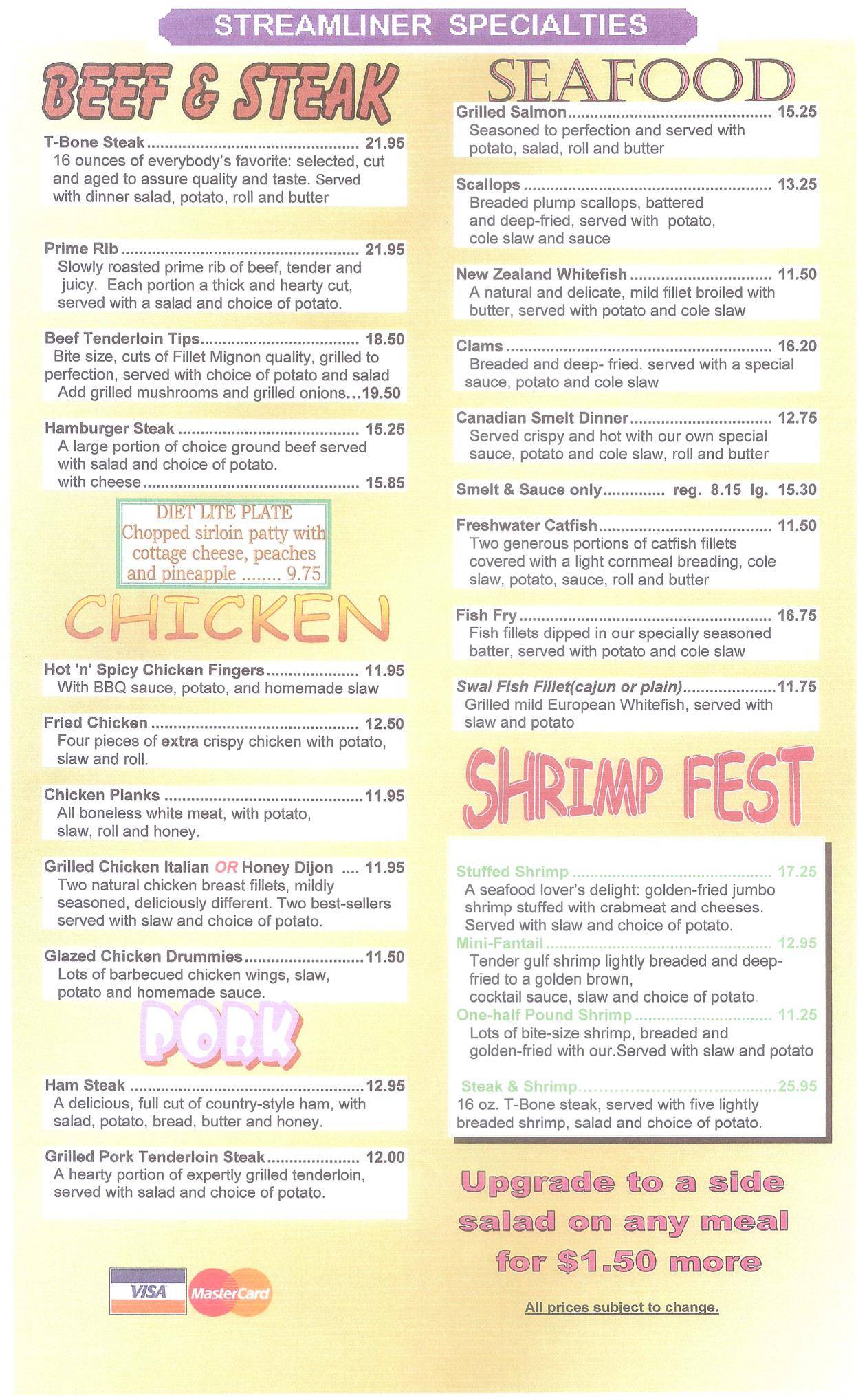 Menu at Streamliner Family Restaurant, Rochester