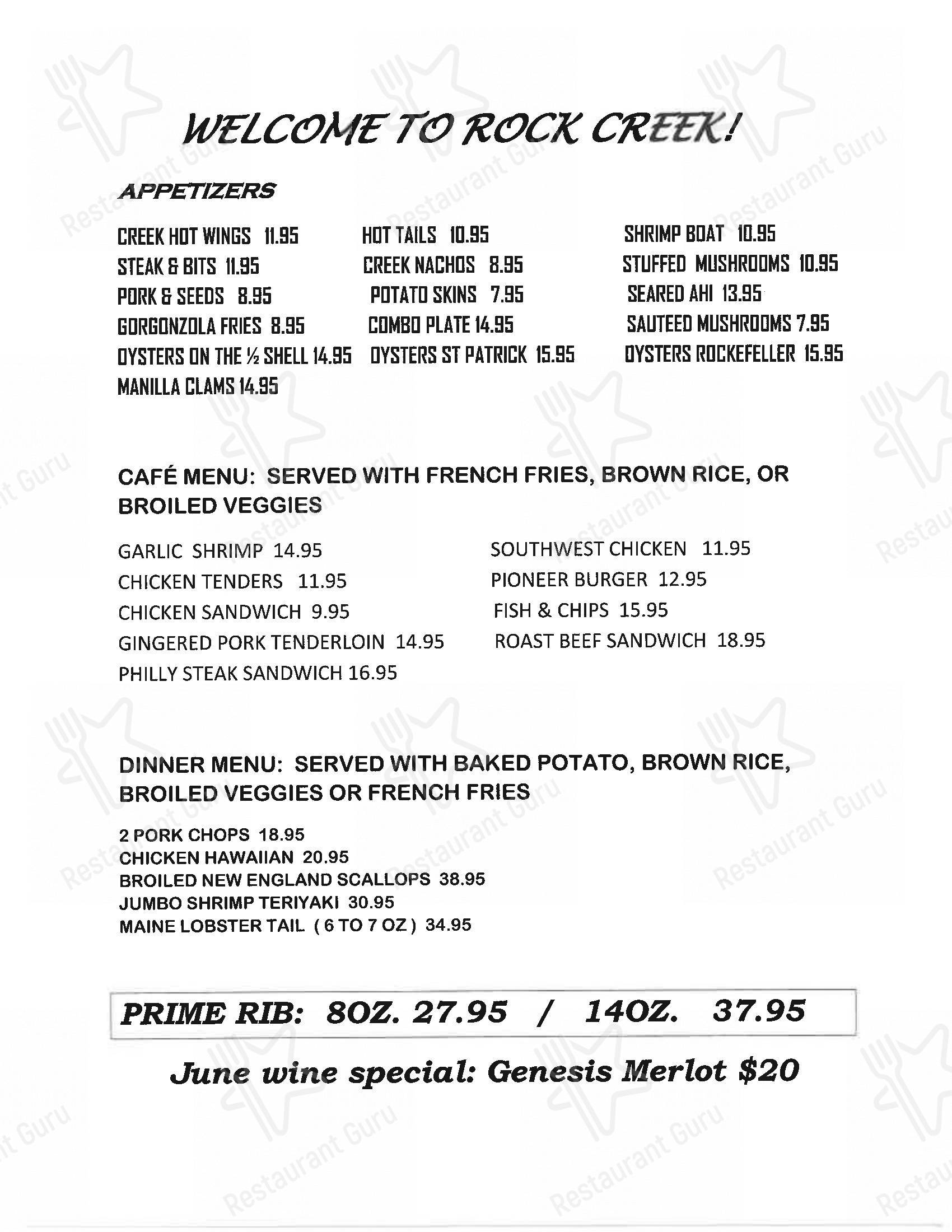Menu at Rock Creek Restaurant, Twin Falls