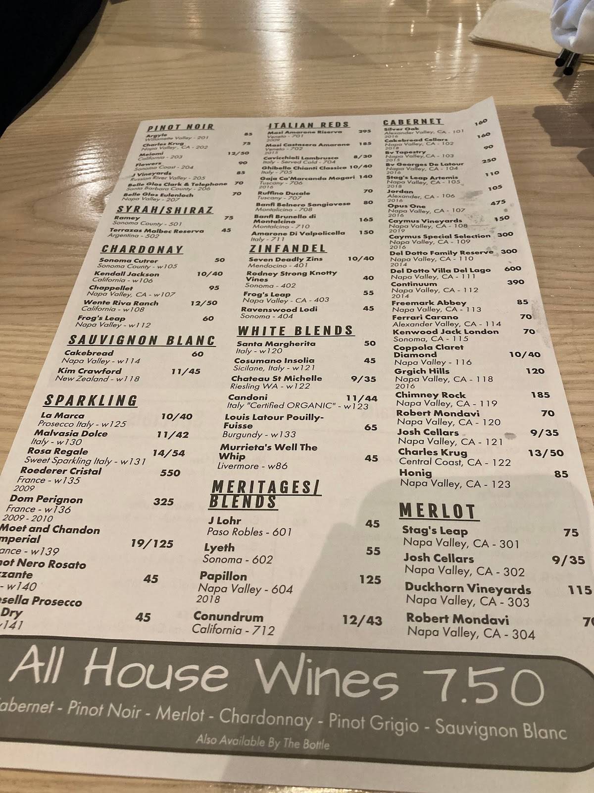 Menu at Franchesco's Ristorante steakhouse, Rockford