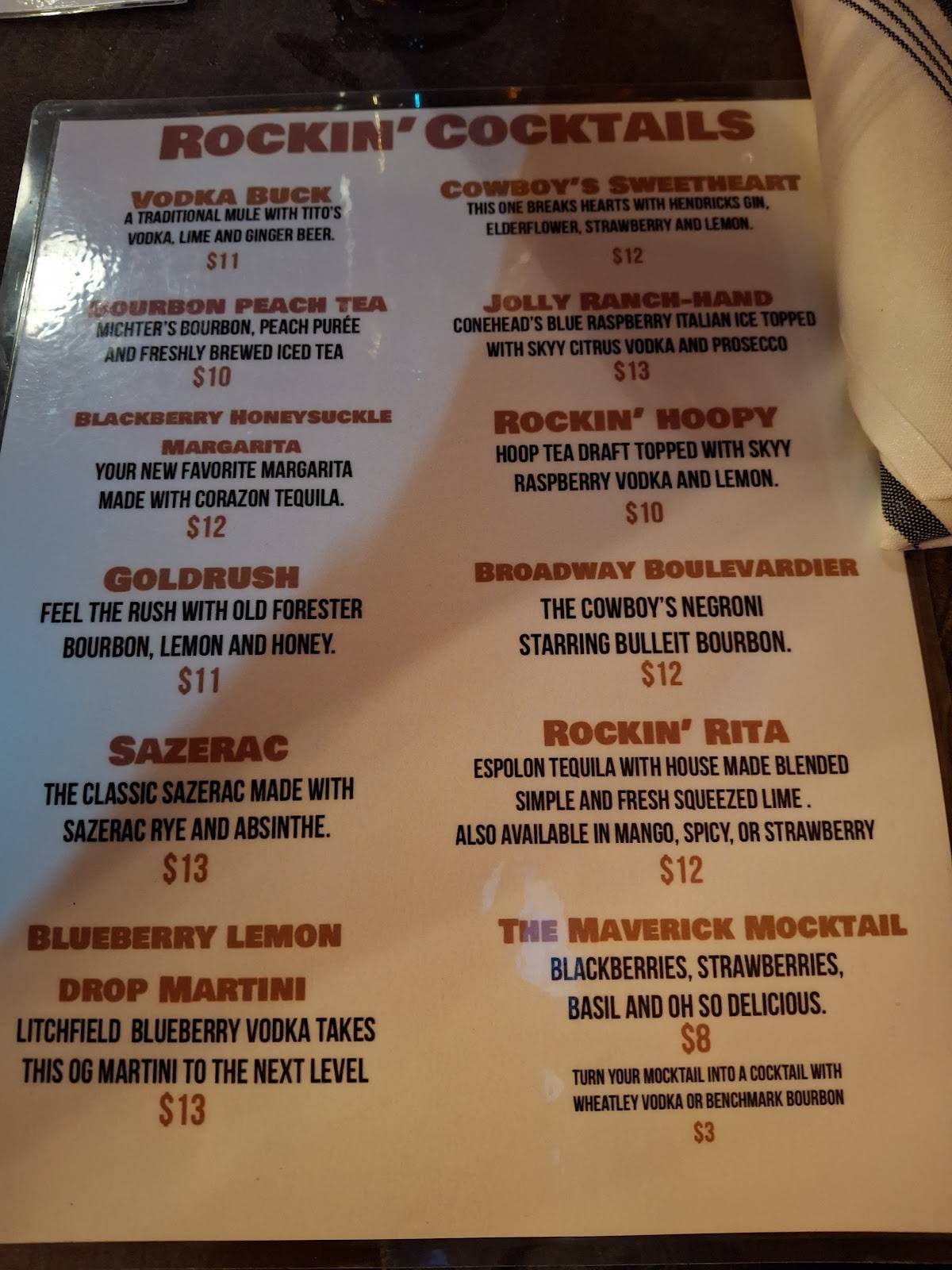 Menu at Rocking Horse Bar & Grill, Vernon
